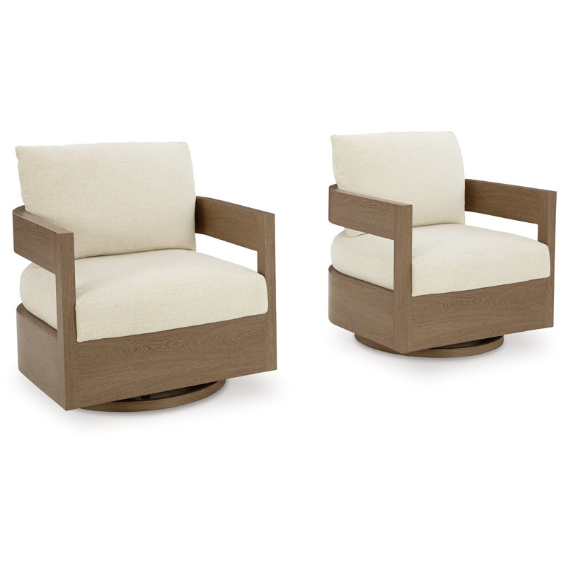 Benjara Baily Outdoor Swivel Glider Lounge Chair, Cream White, Brown ...