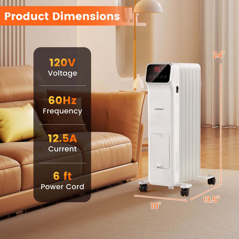 Costway 1500w Oil Filled Radiator Heater With Remote Control 3 Modes ...
