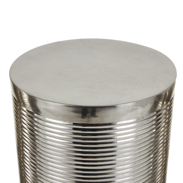 Everly Quinn Mulvey Metal Ribbed Drum Side End Silver Accent Table ...