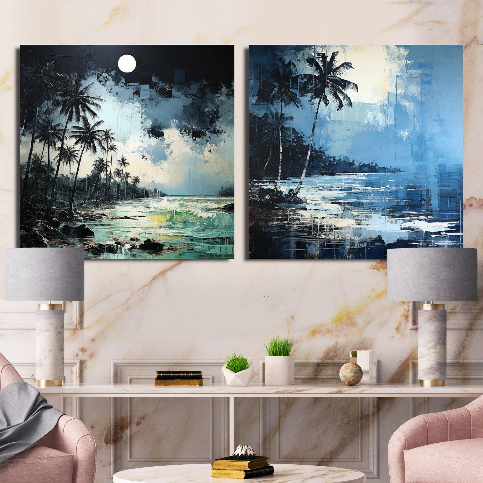 Bay Isle Home™ Tropical Palm Tree Scenery - Coastal Square Collage Set ...