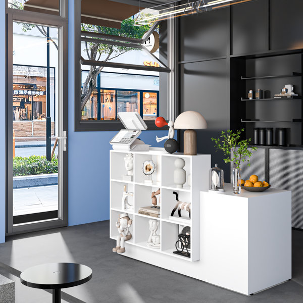 Inbox Zero 62.99'' W Modern Reception Desk With Open Shelvings | Wayfair