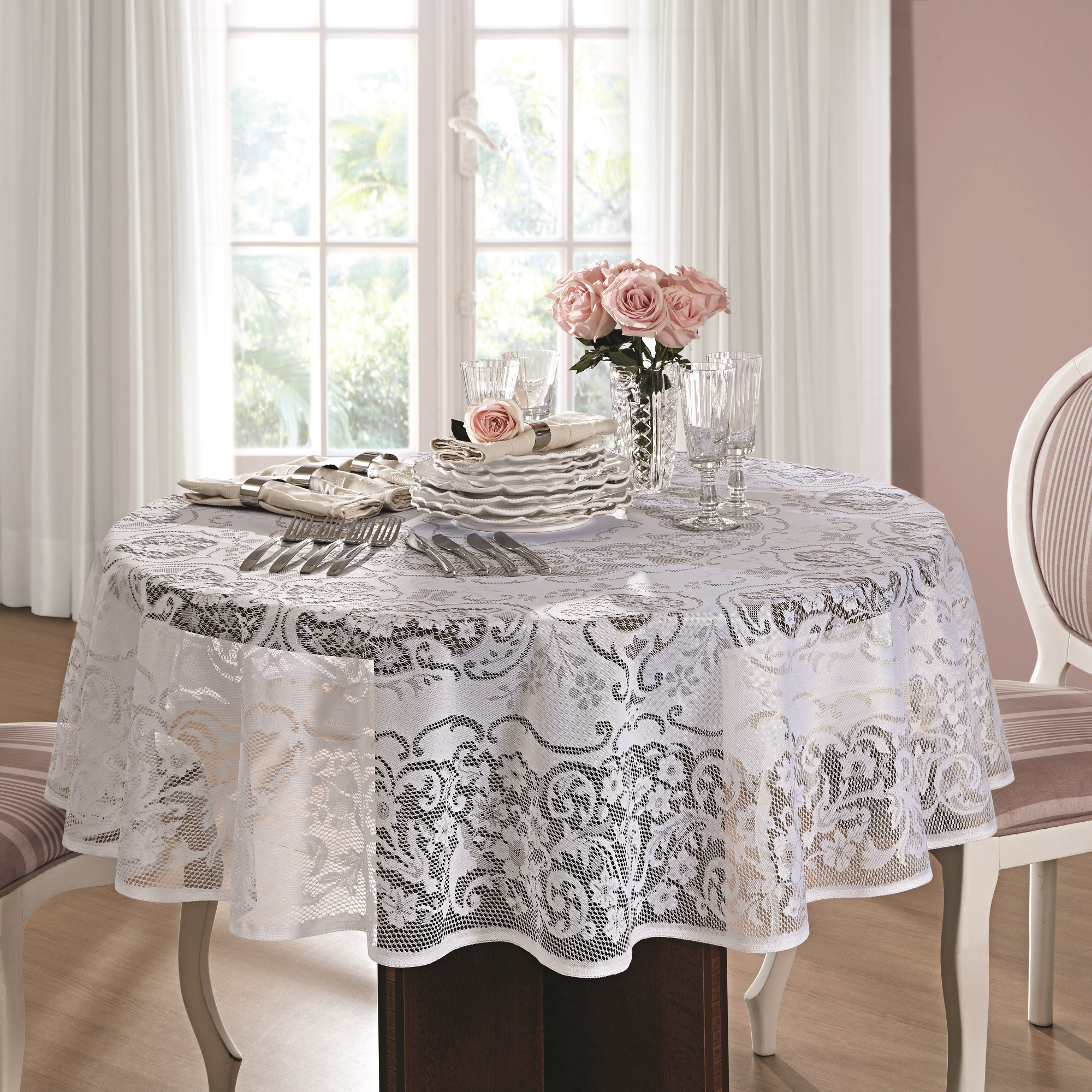 Ophelia & Co. White Lace Tablecloth with classic reproduction of ...
