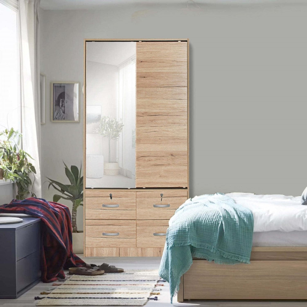 George Oliver Double Sliding Door Wardrobe with Mirror | Wayfair