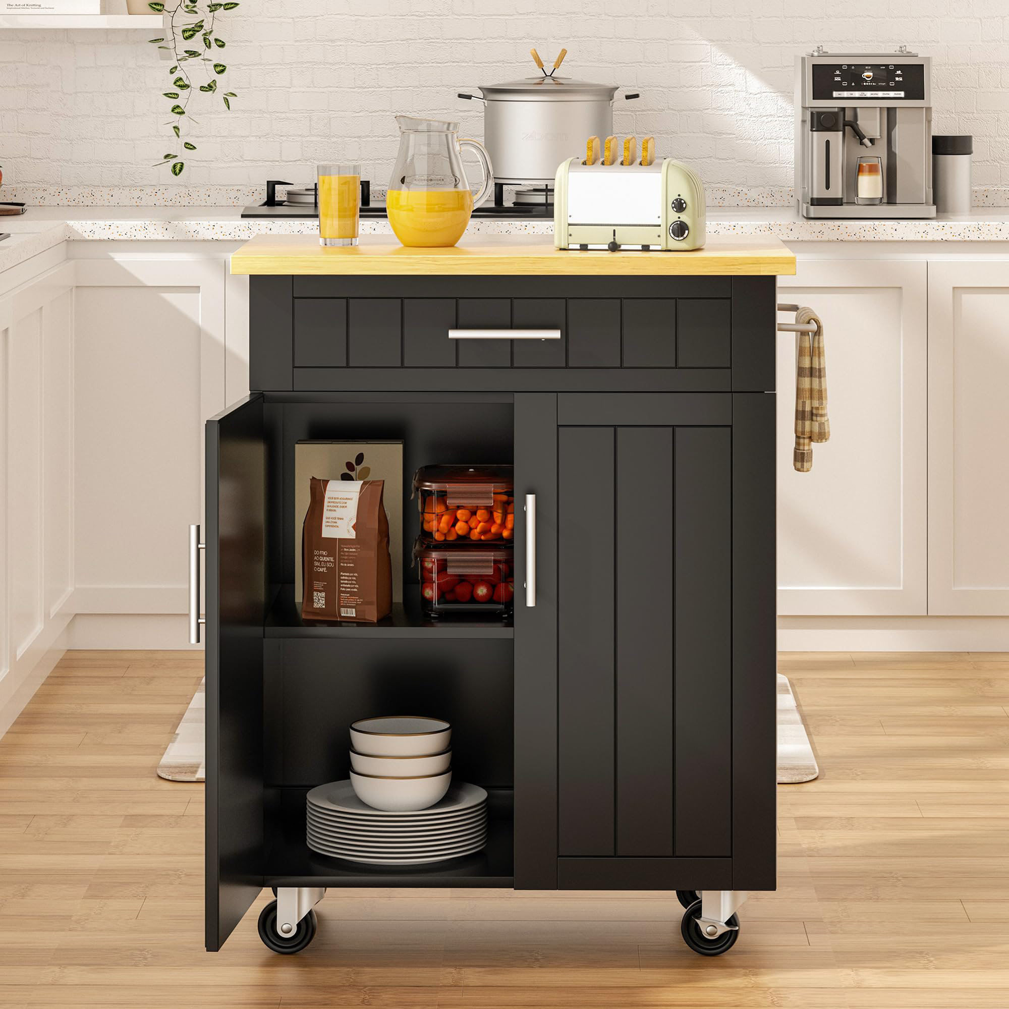 Ebern Designs Kitchen Island On Wheels With Storage Cabinet & Drawer ...