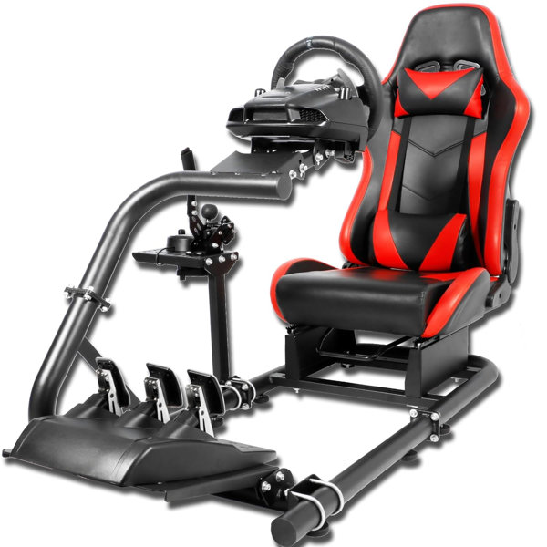 Williston Forge Anman Racing Sim Cockpit Steering Wheel Stand with Seat ...