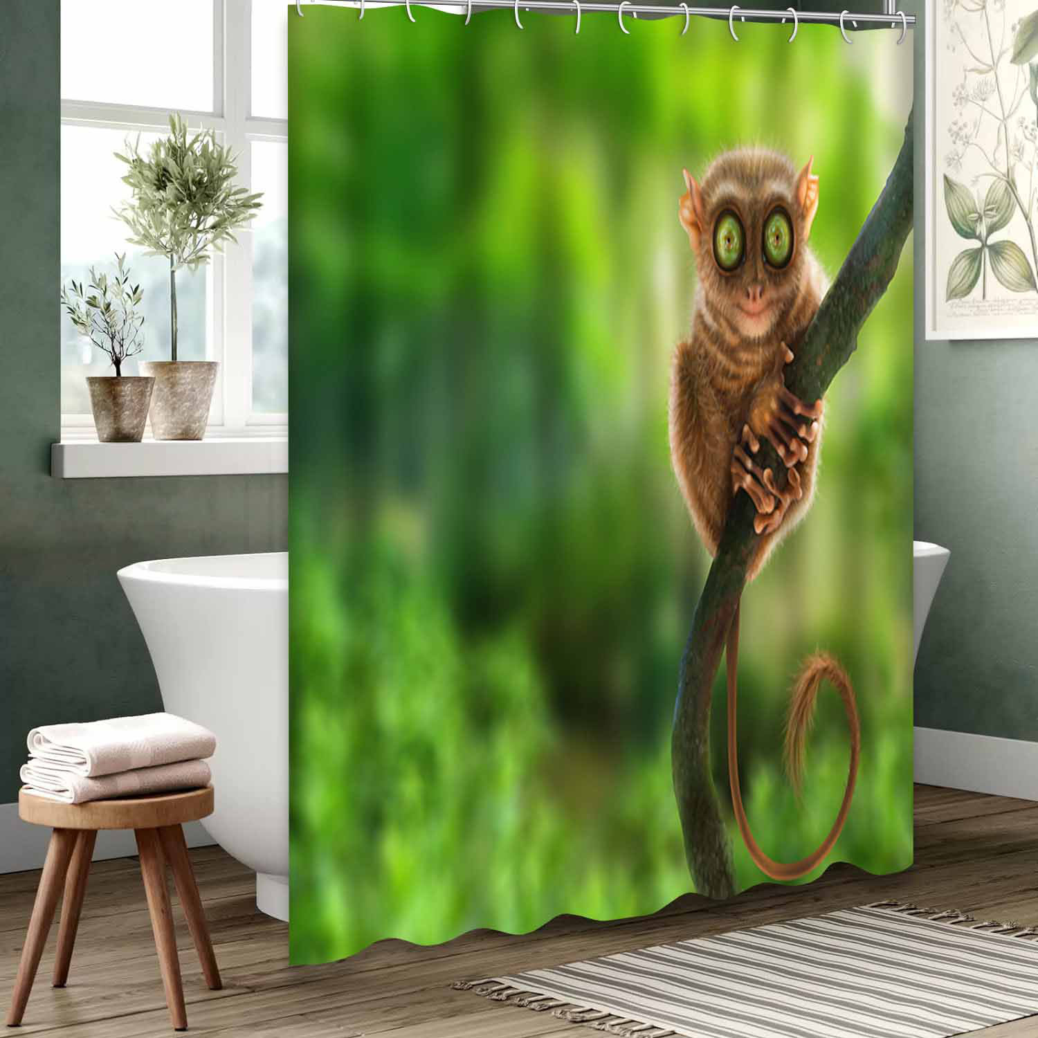 East Urban Home ??Jungle Monkey Shower Curtain with 12 Hooks - Digital ...