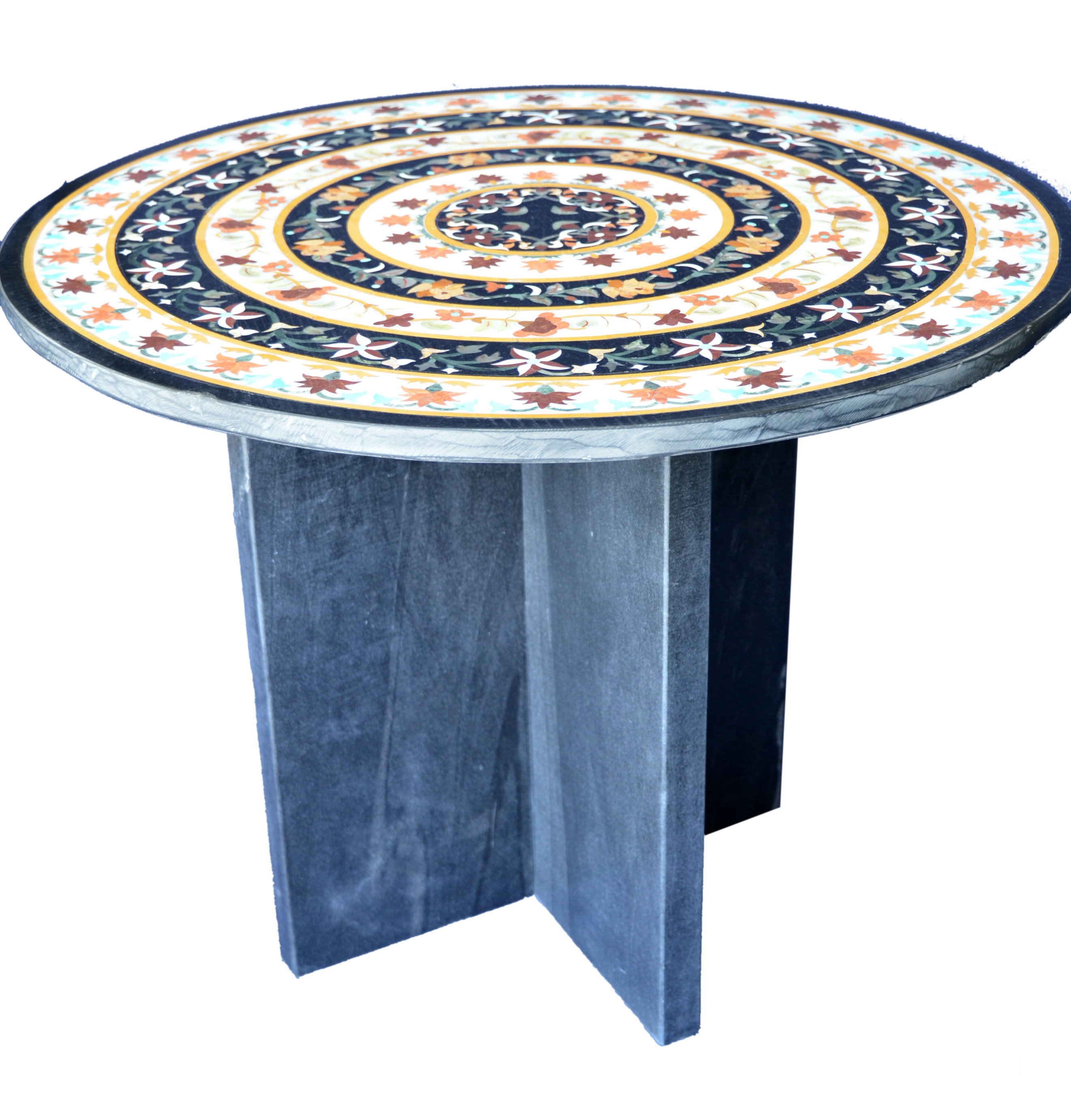 The Silver Teak Concentric Marble Inlay Side Table | Wayfair