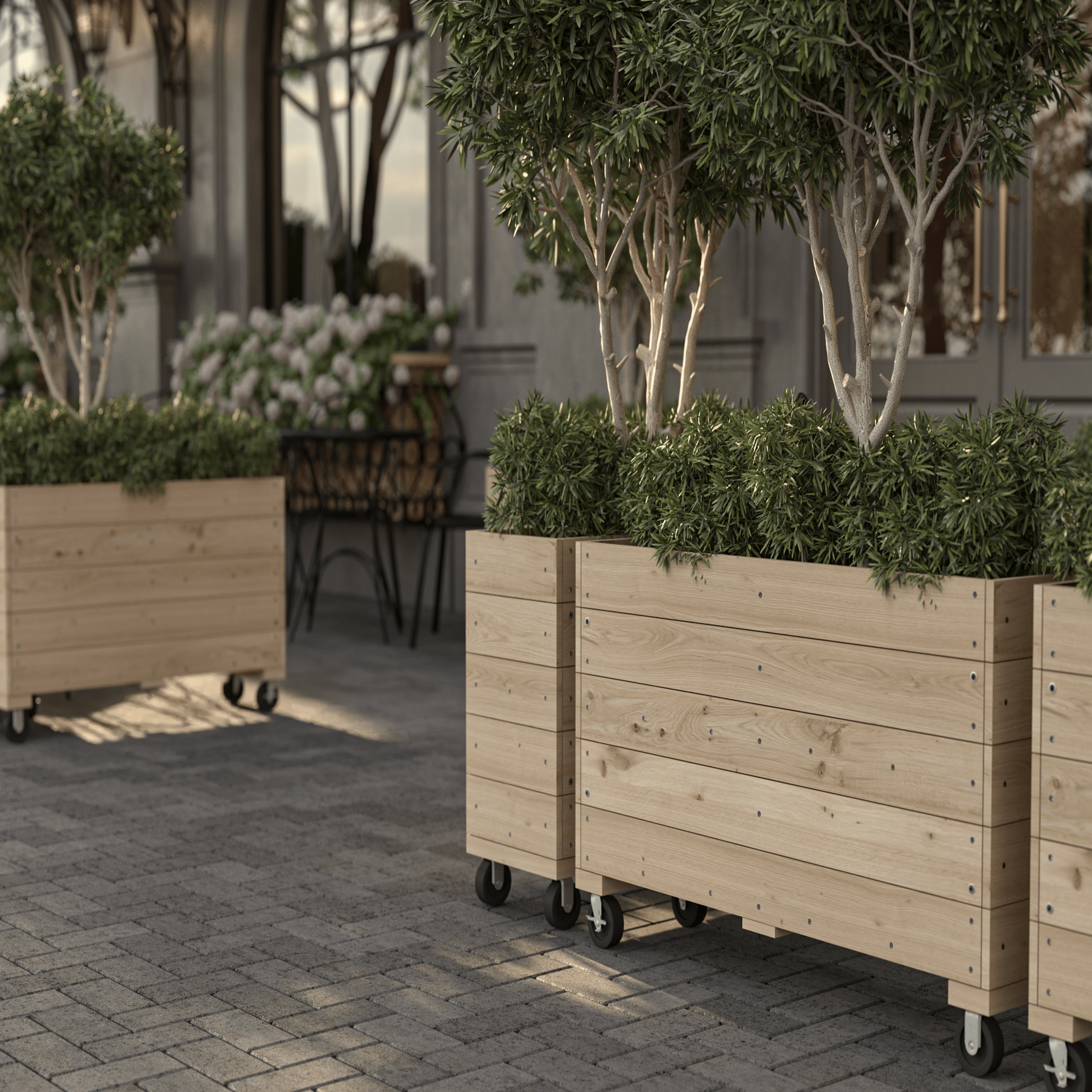 Loon Peak® Porrima Indoor/Outdoor Mobile Wood Planter with Lockable ...