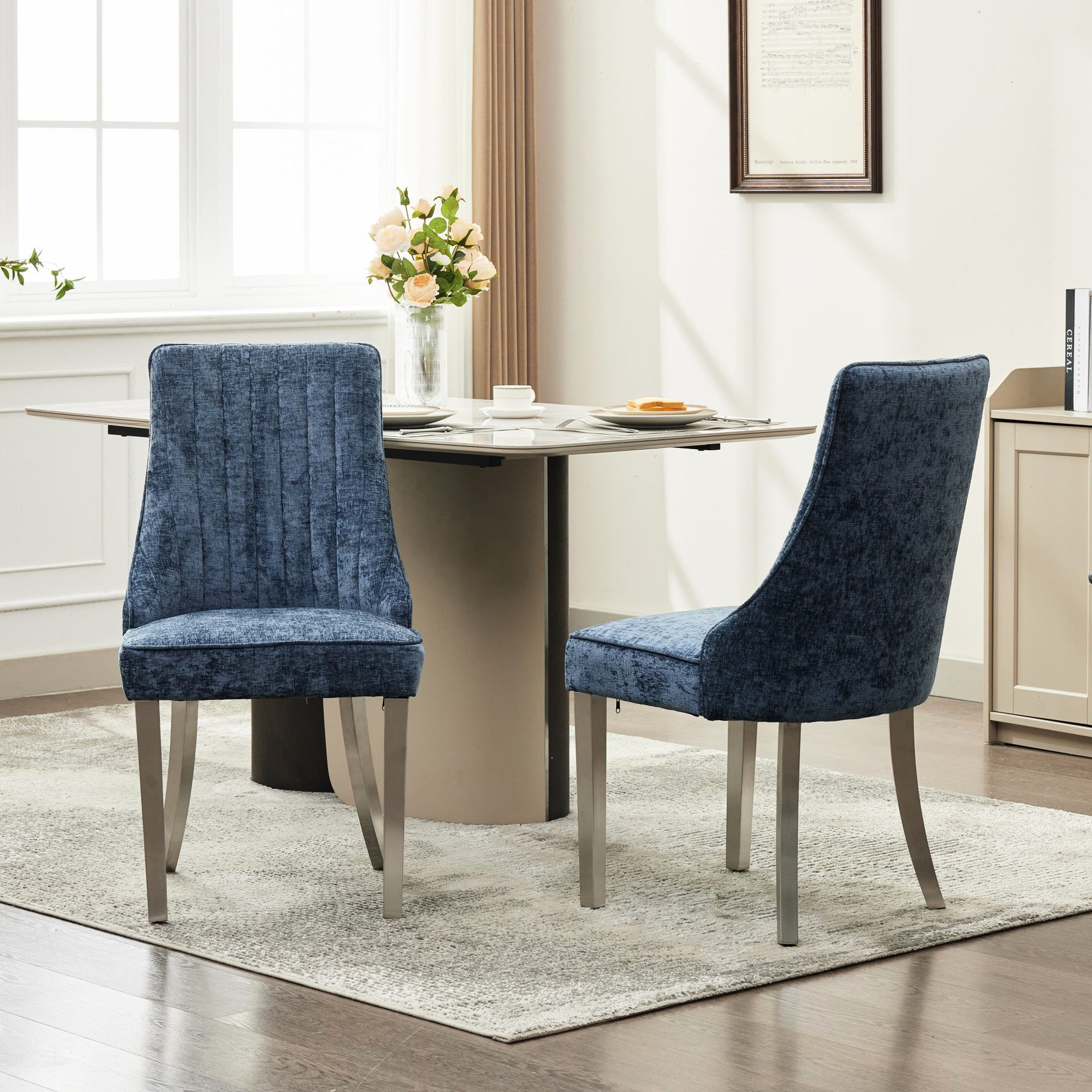 Wovilo Rayon Cloth Dining Chairs With Comfortable Seating, Of 2, Gray ...