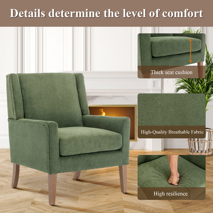 Inbox Zero Leston Wide Upholstered Fabric Accent Armchair with Solid ...