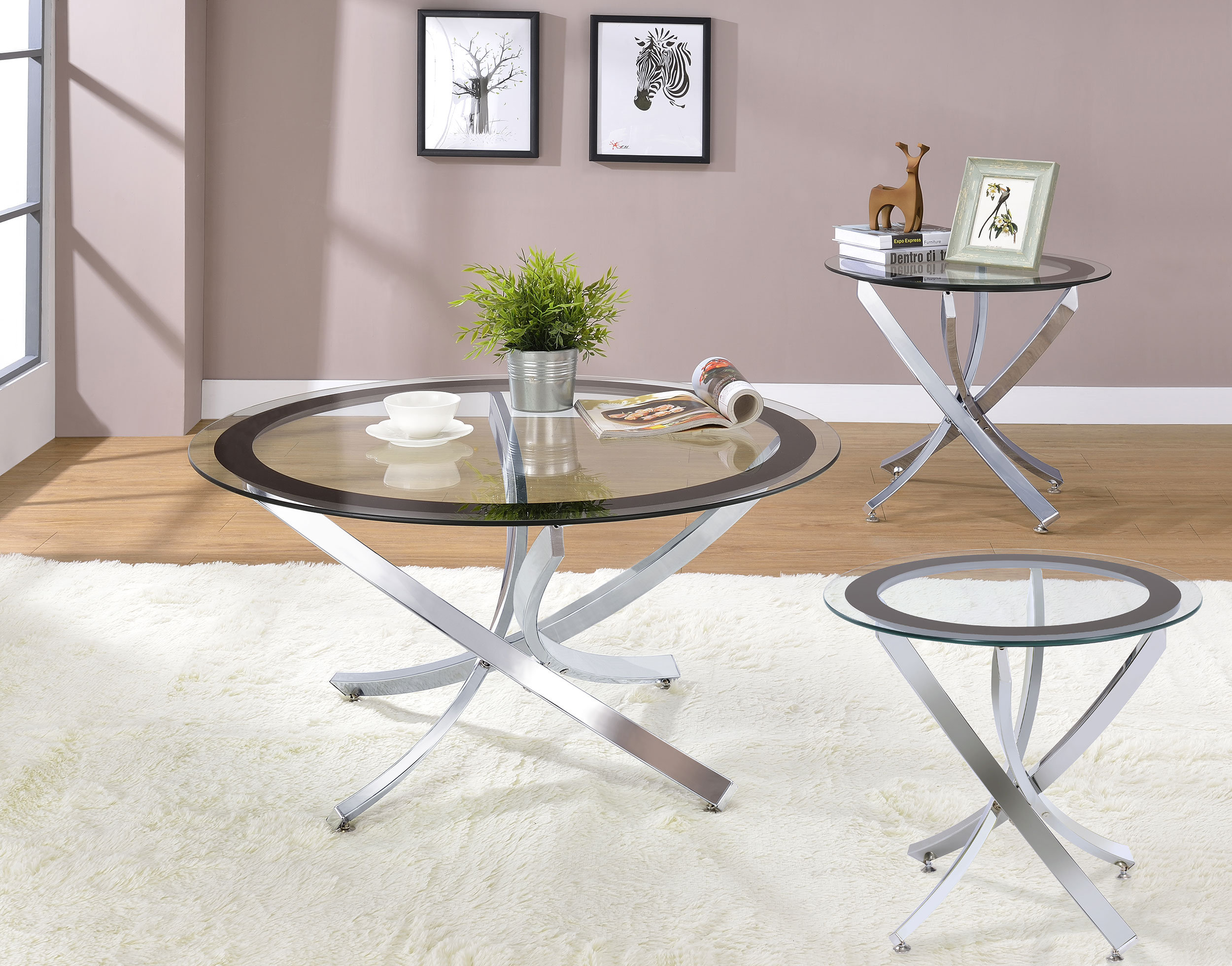 Brayden Studio Brooke 3-Piece Round Glass Top Coffee Table Set Chrome ...
