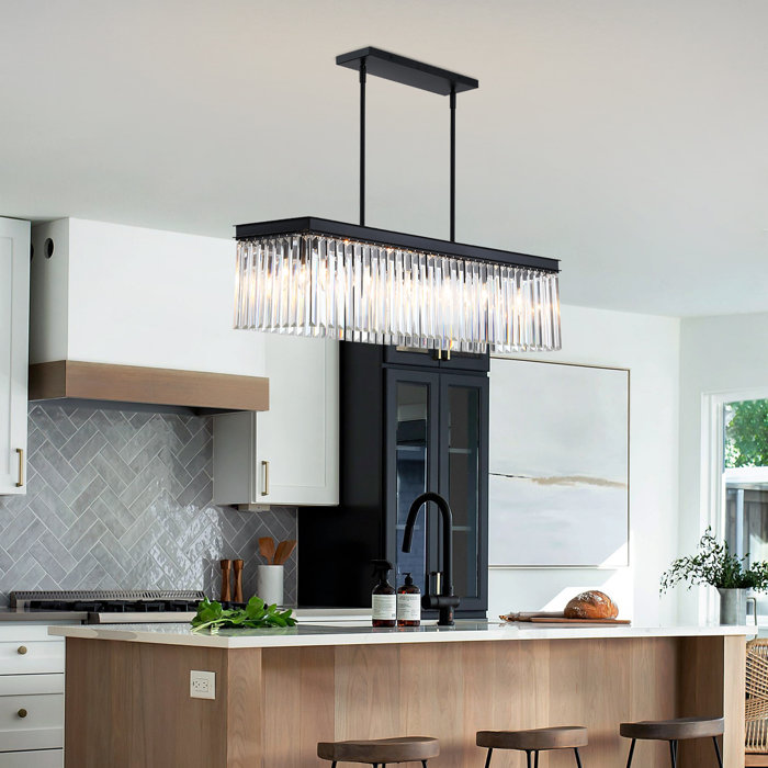 Mercer41 Neilina 6 - Light Glass Dimmable Square / Rectangle Chandelier ...