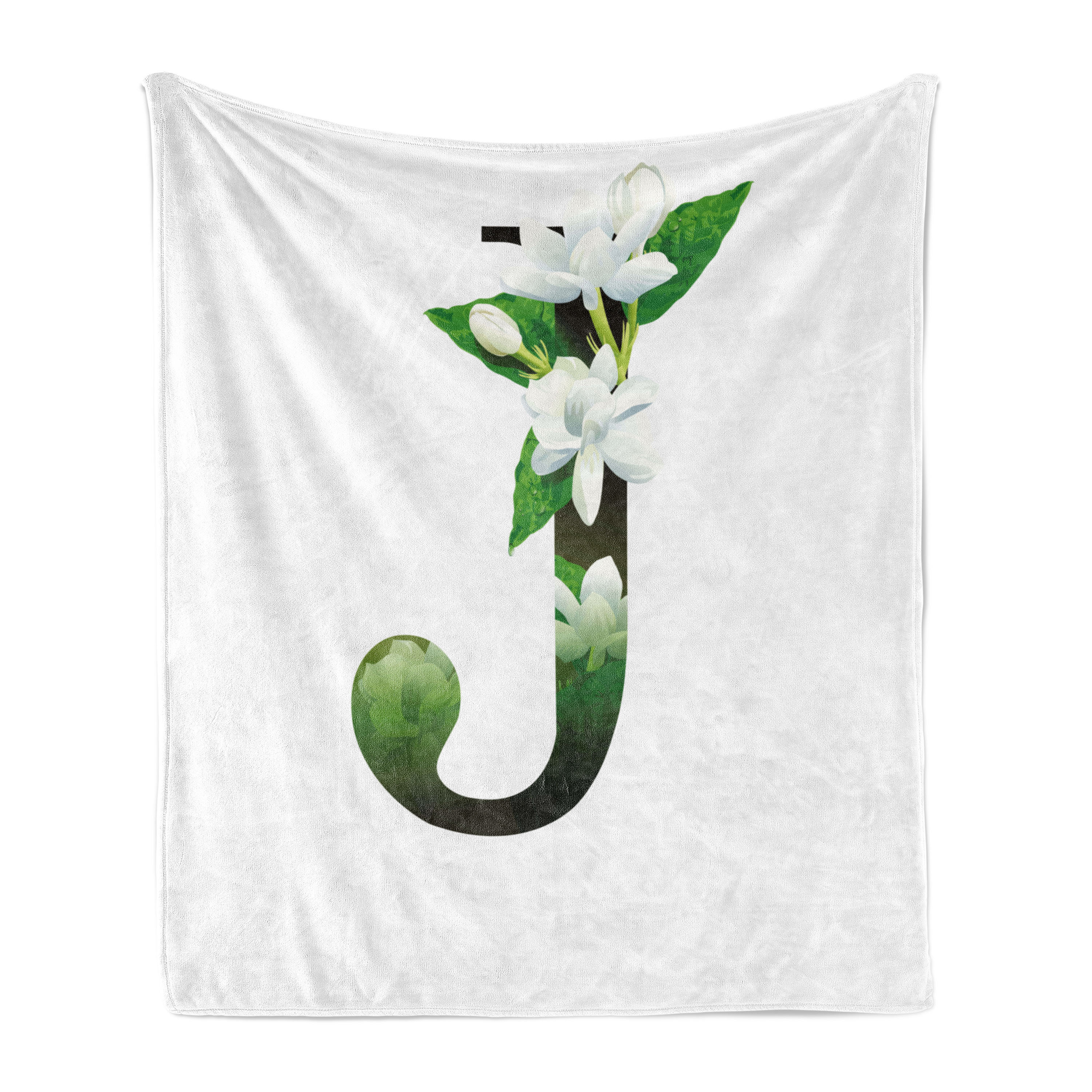 Ambesonne Letter J Fleece Throw Blanket Abstract Jasmine and J Green ...