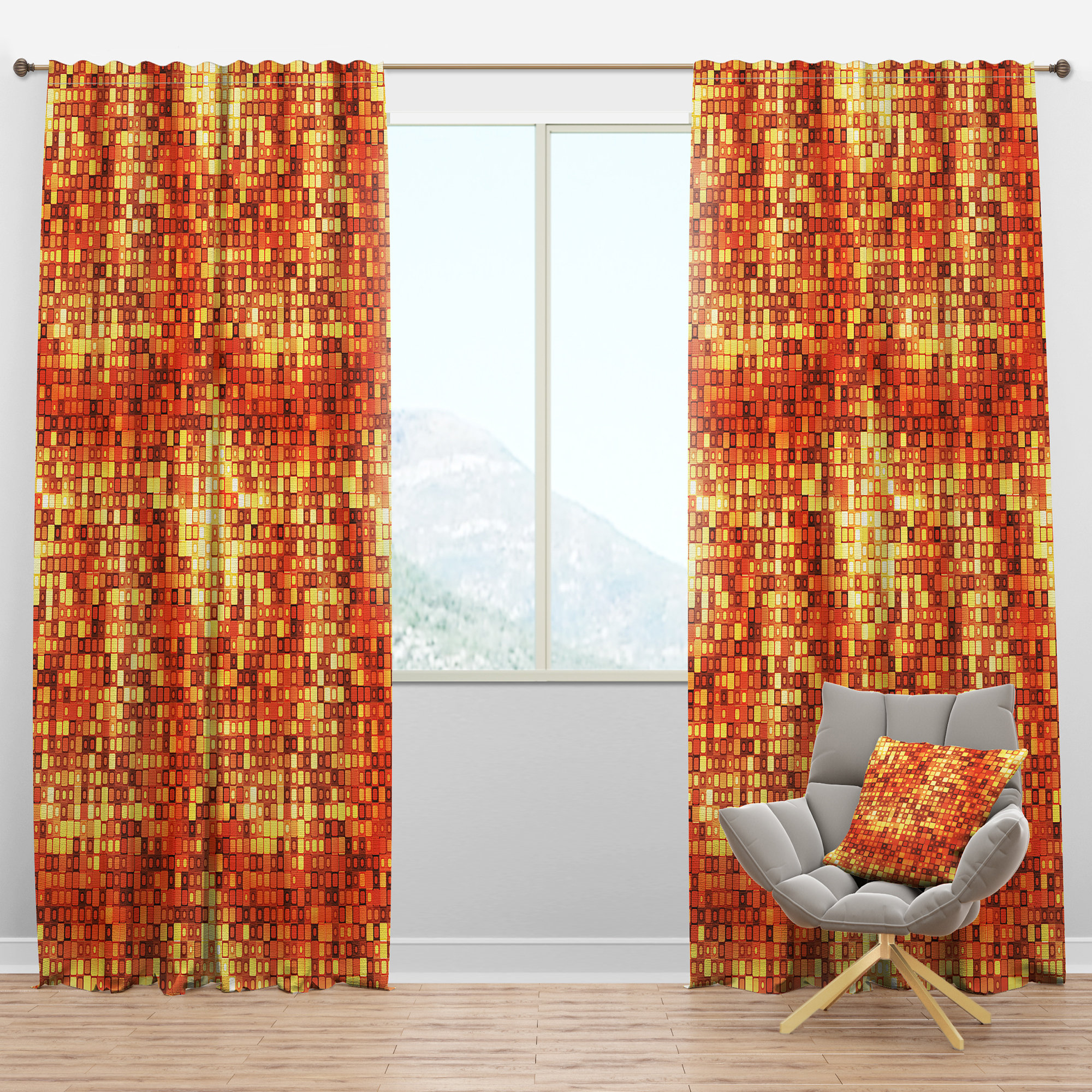 Design Art Gold Square Abstract - Geometric Curtain - Velvet Room ...