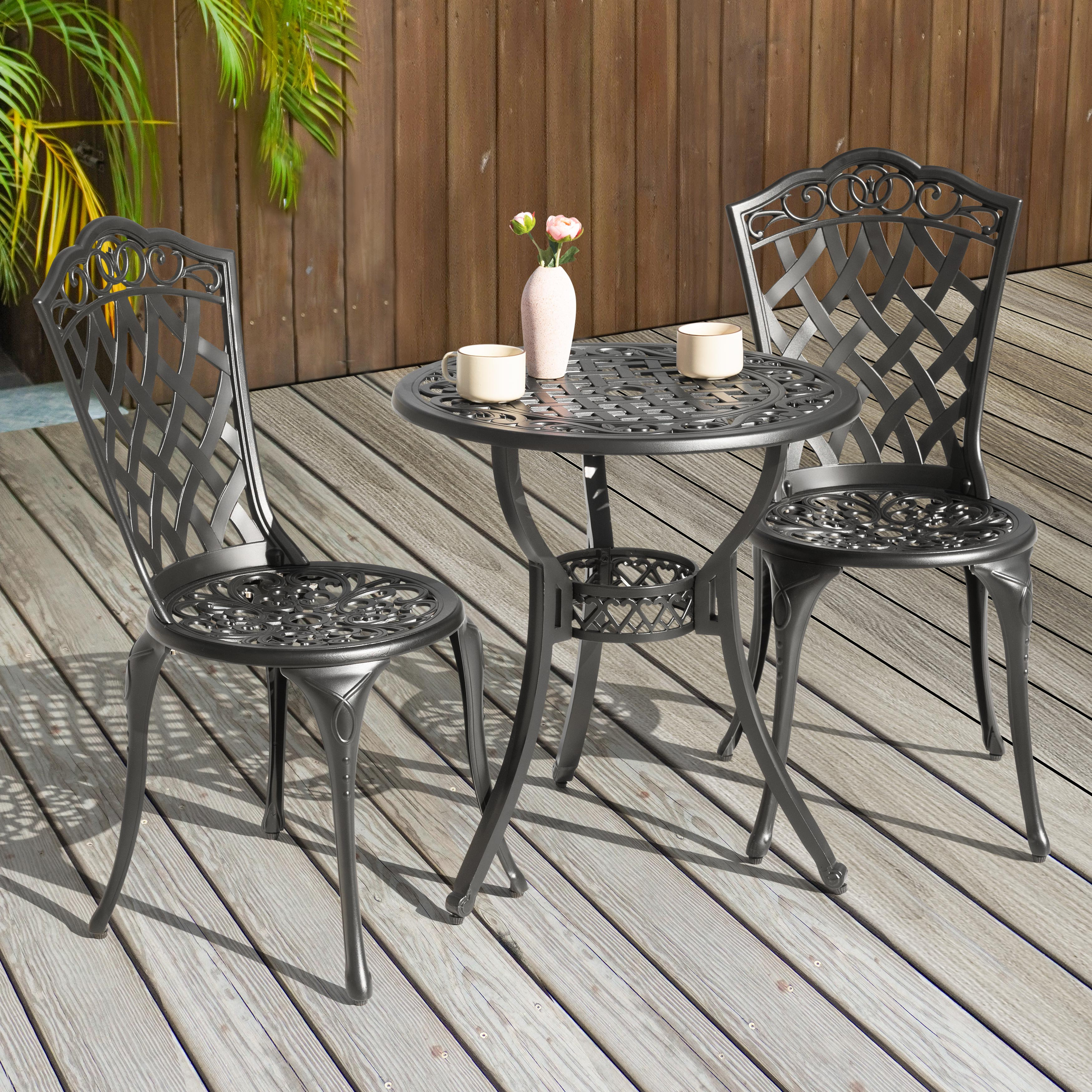 Charlton Home® Patio Bistro Set Outdoor Cast Aluminum Bistro Table and ...