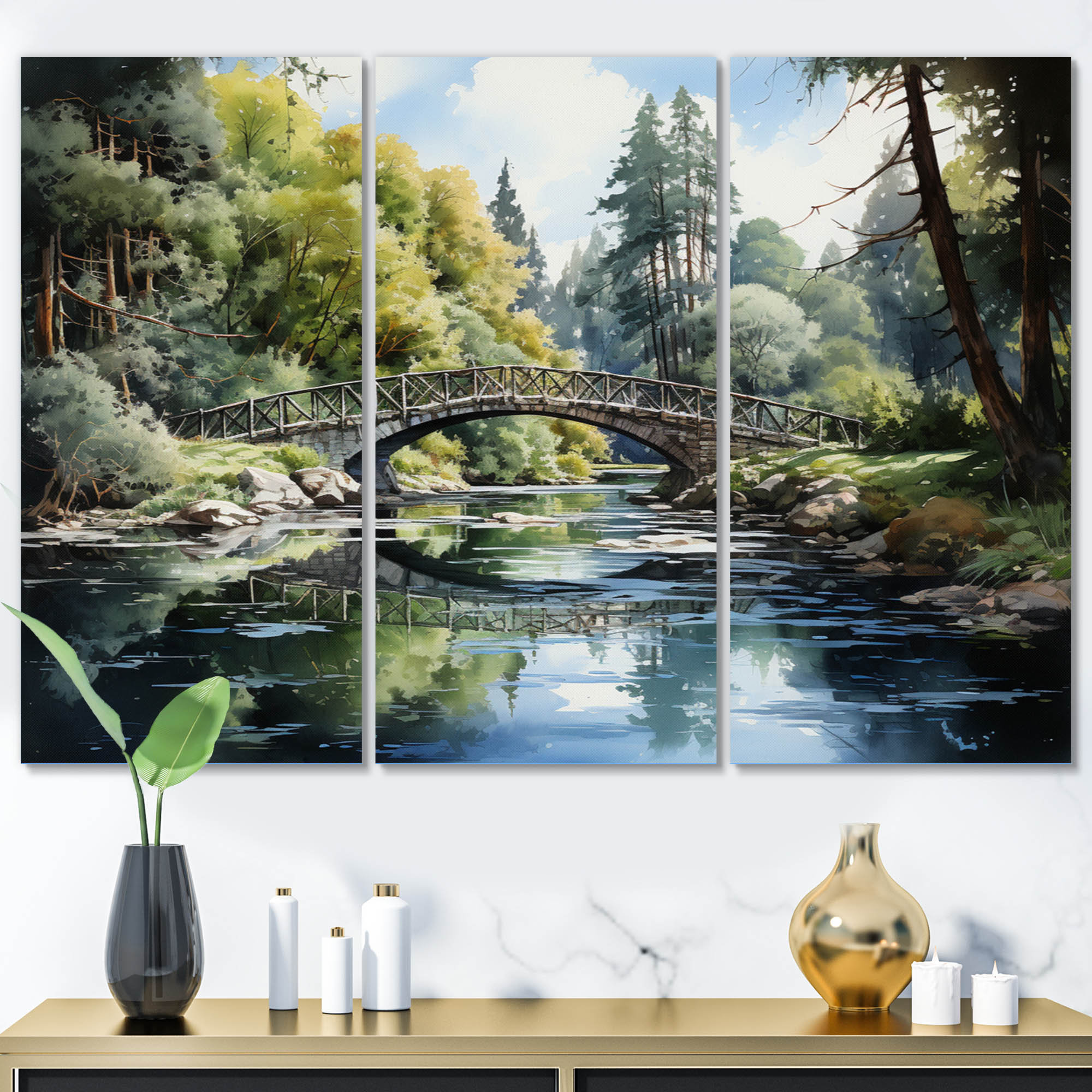 Millwood Pines Green Bridge Serene Arch I - Architecture Canvas Prints ...