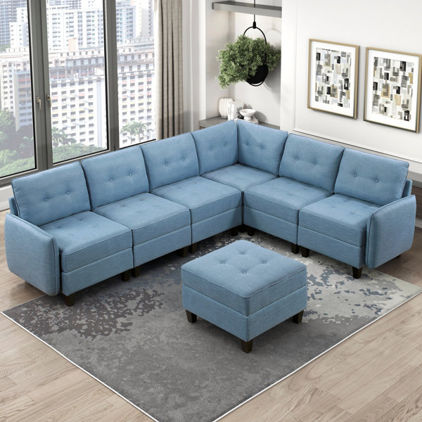Latitude Run® Living Room Furniture One-Arm Chair Blue Tufted Solid ...