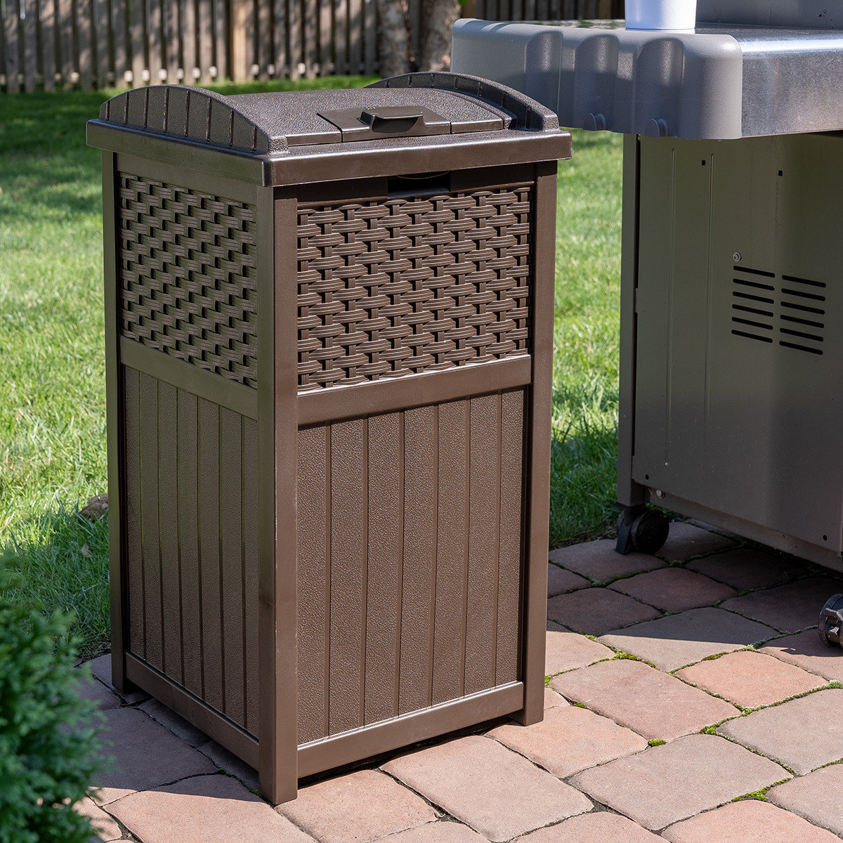 Suncast 33 Gallon Manual Lift Trash Hideaway Container & Reviews | Wayfair