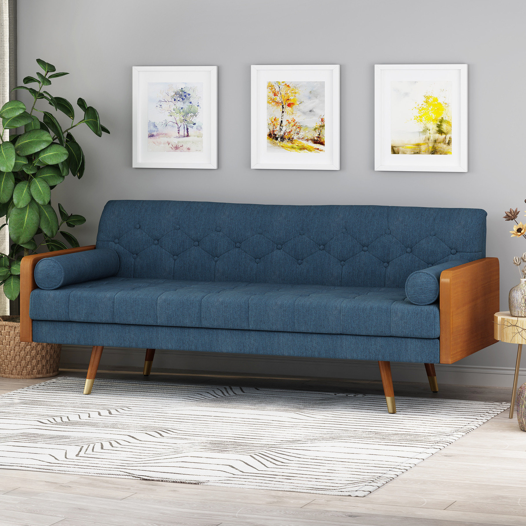 Corrigan Studio® Elegant Navy Blue With Mid-Century Modern Tufting ...
