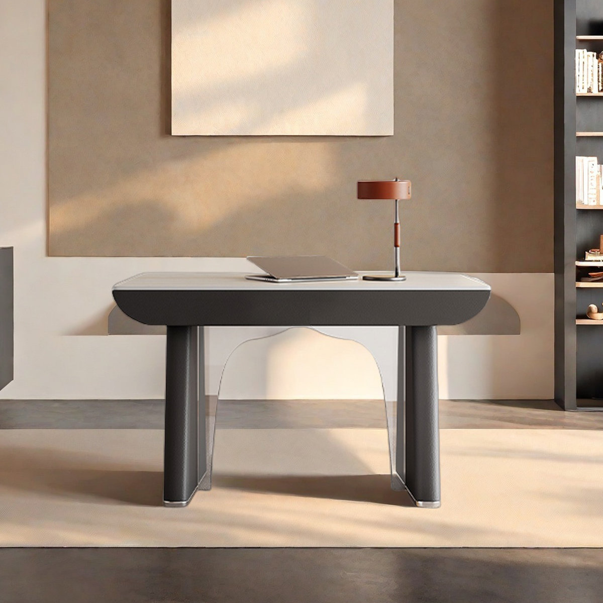 Orren Ellis Desk rock slab office desk black long workbench | Wayfair