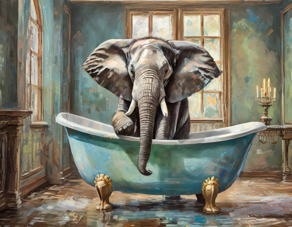 August Grove® " Elephant Bathtub " on Canvas | Wayfair