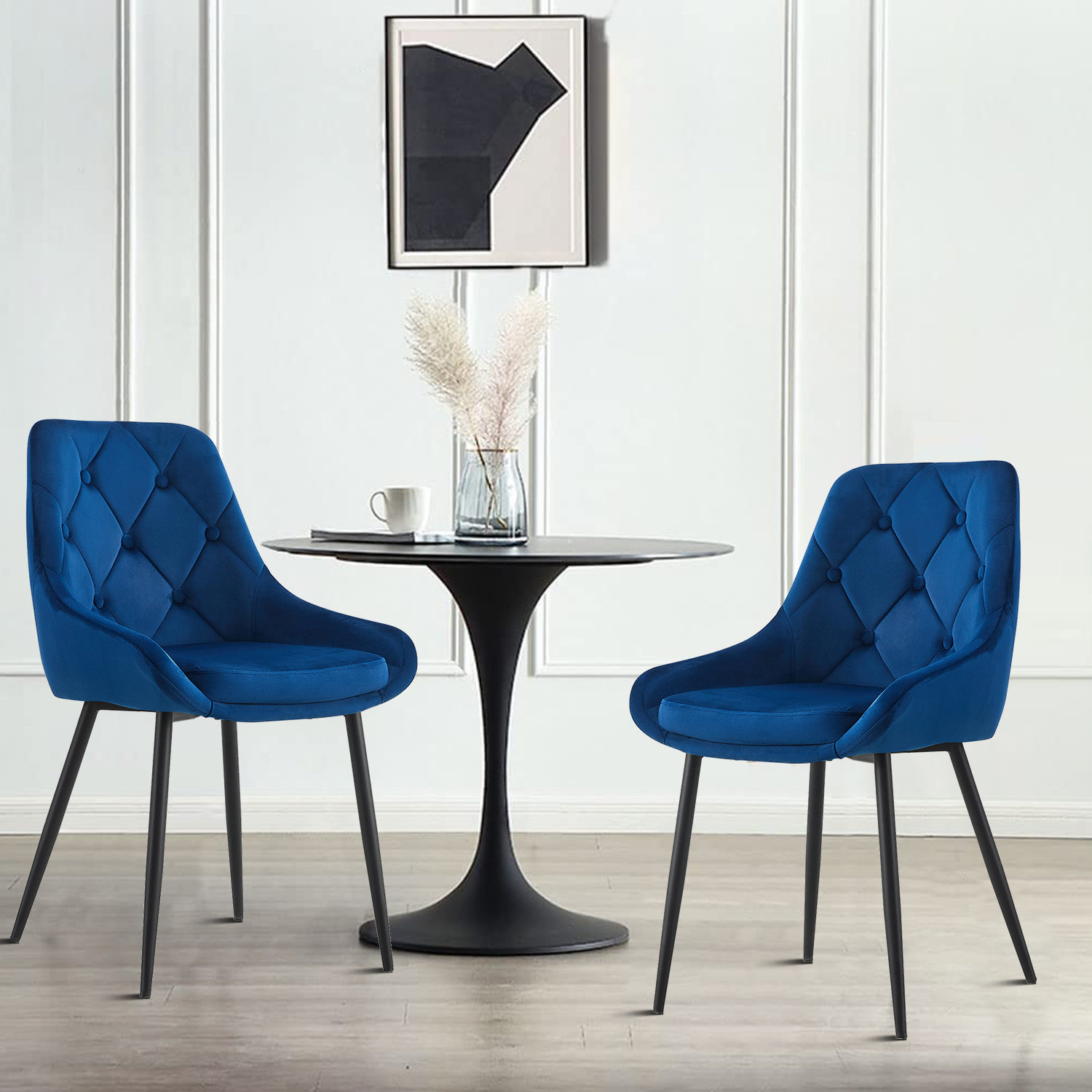Mercer41 Trishan Tufted Velvet Upholstered Dining Side Chairs with ...