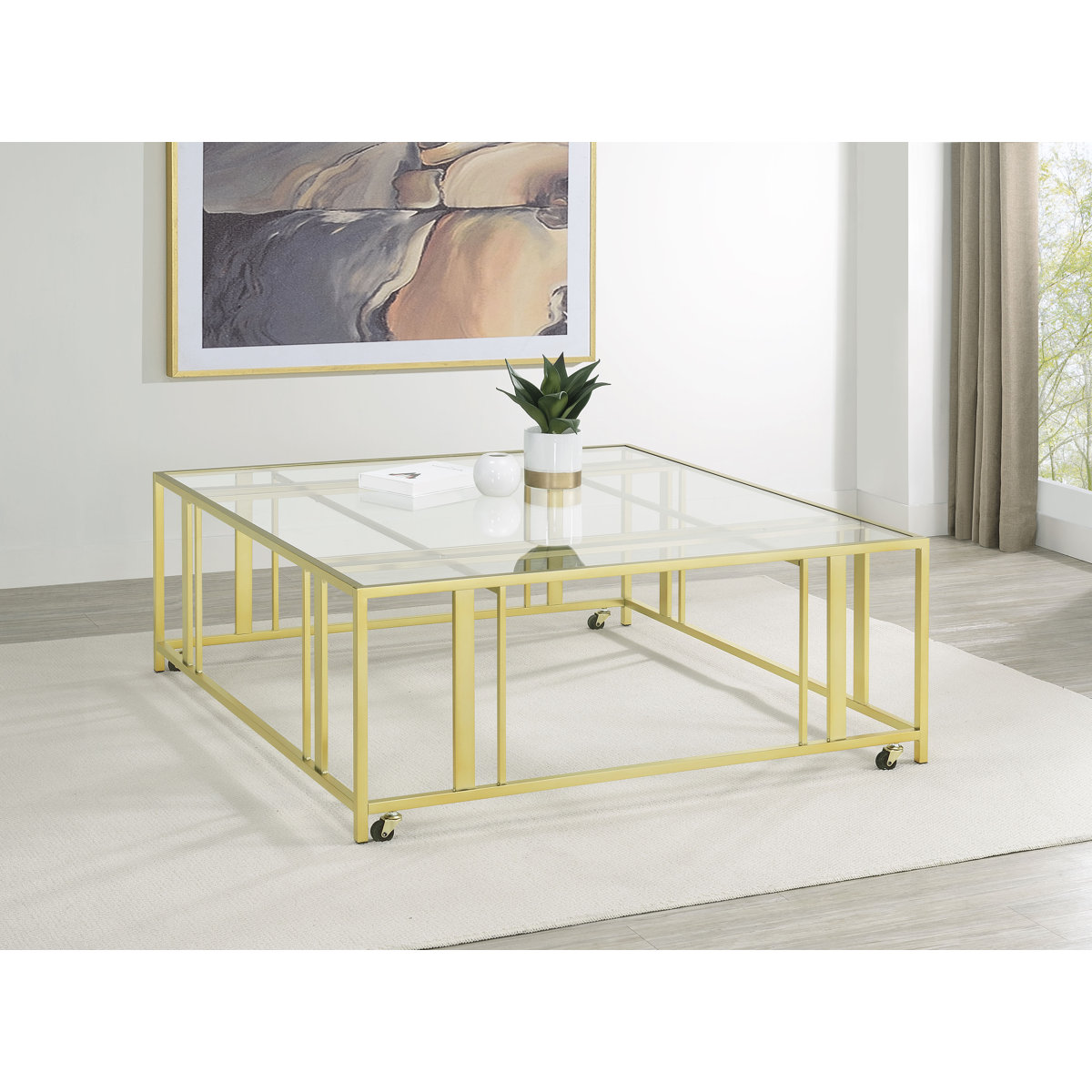 Mercer41 Traci Square Glass Top Coffee Table With Casters | Wayfair