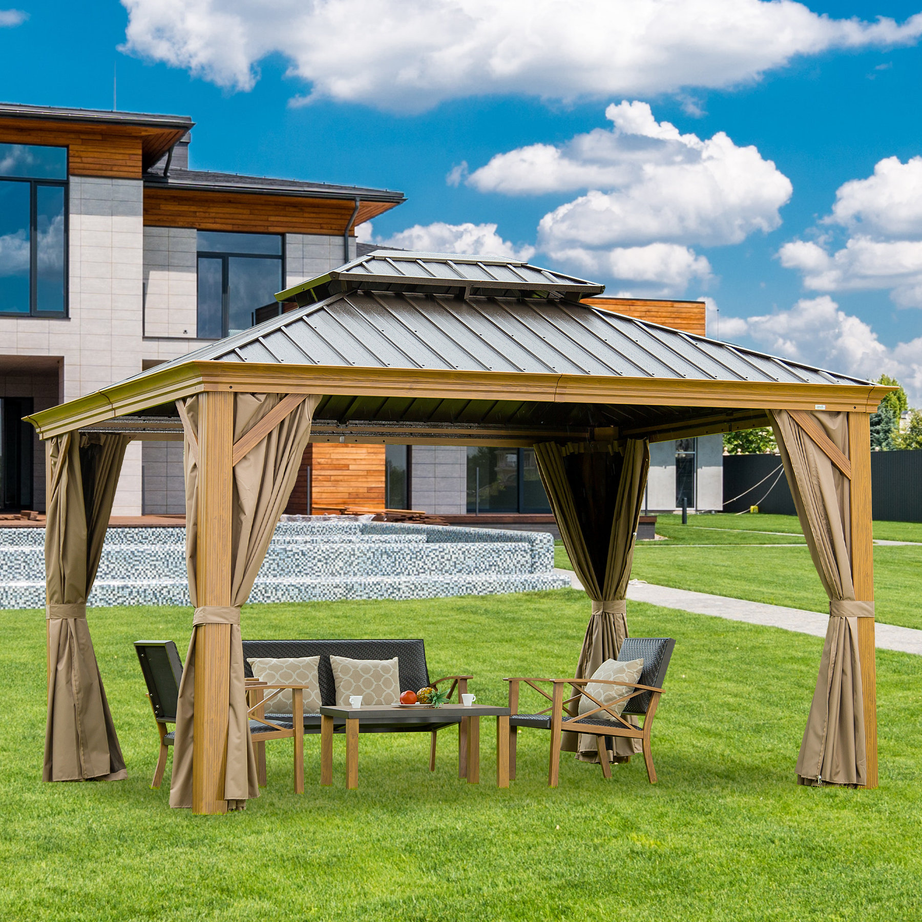 Domi Louvered 14 Ft. W x 10 Ft. D Aluminum Galvanized Steel Patio ...