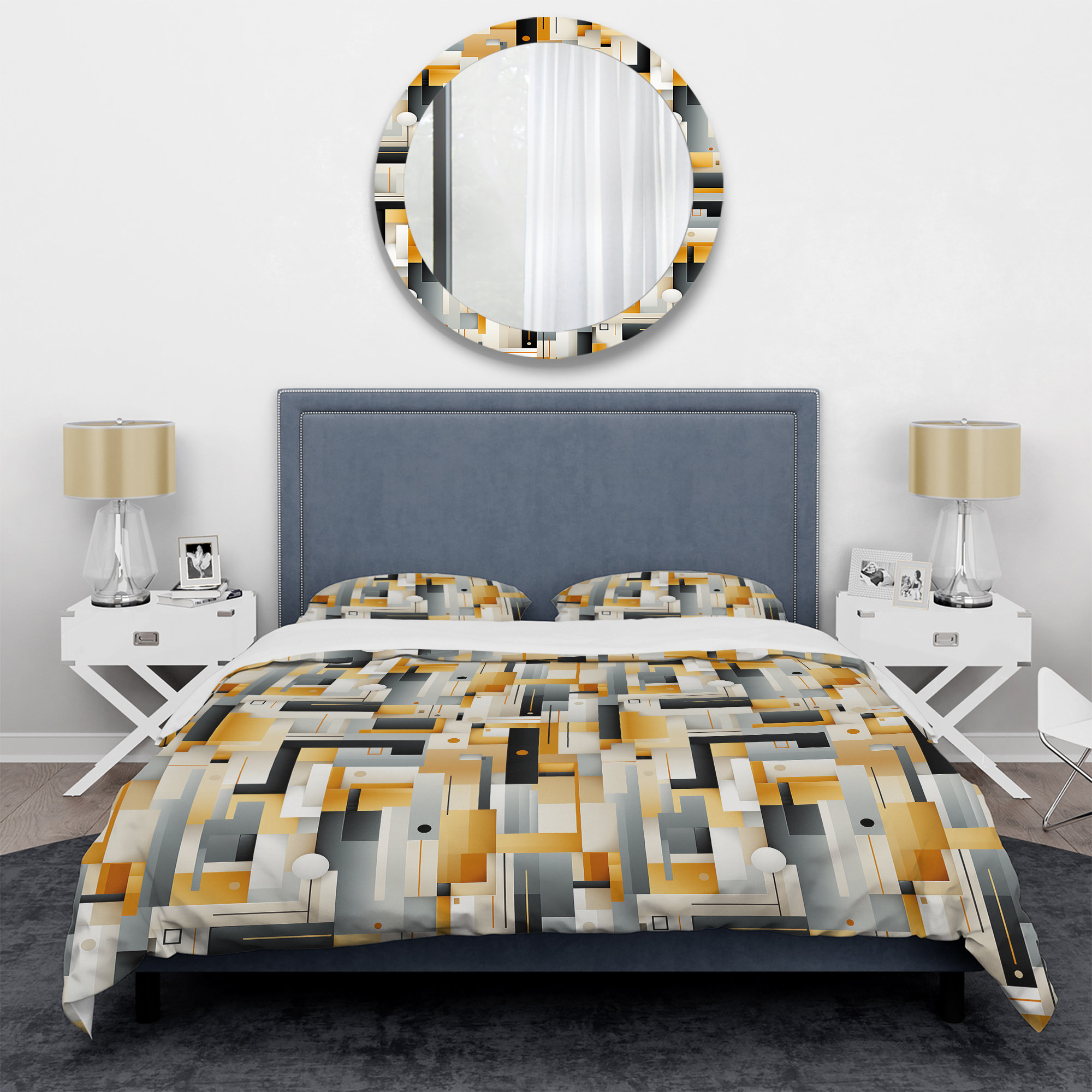 Design Art Yellow And Grey Metropolitan Geometric Pattern - Geometric ...