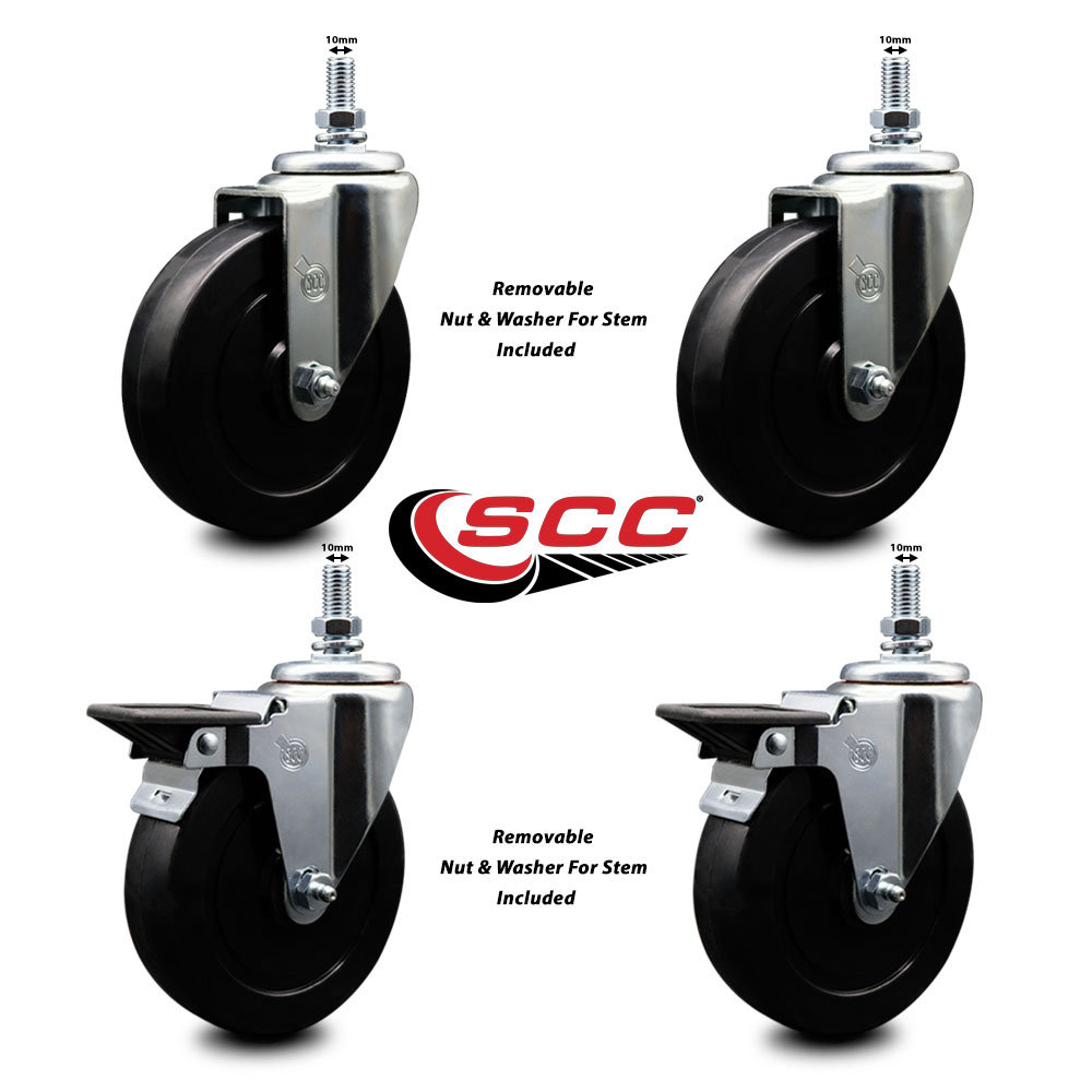 Service Caster Rubber Wheel Swivel 10mm Threaded Stem Caster Service ...