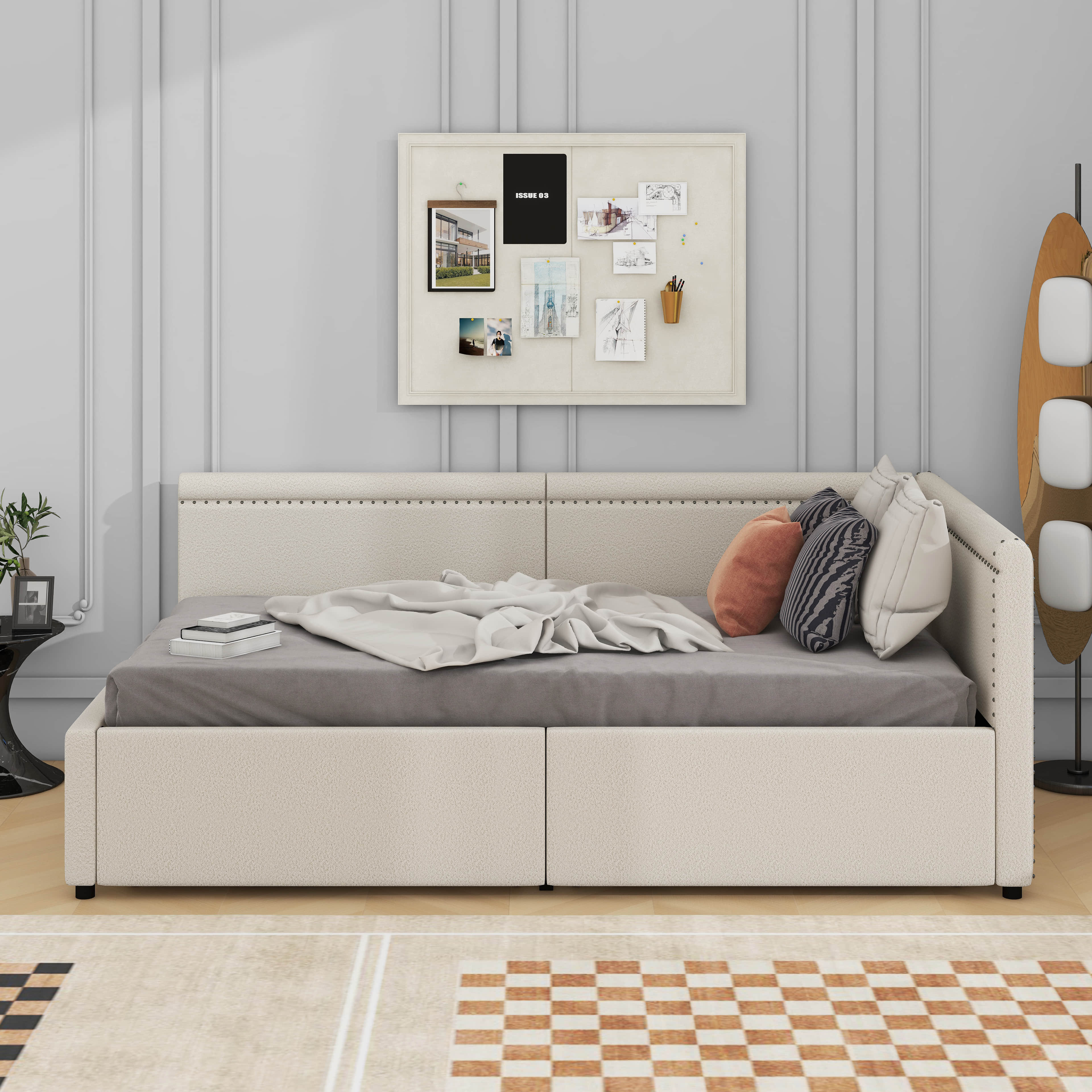 Latitude Run® Twin Size L Shape Corner Upholstered Daybed With Drawers ...