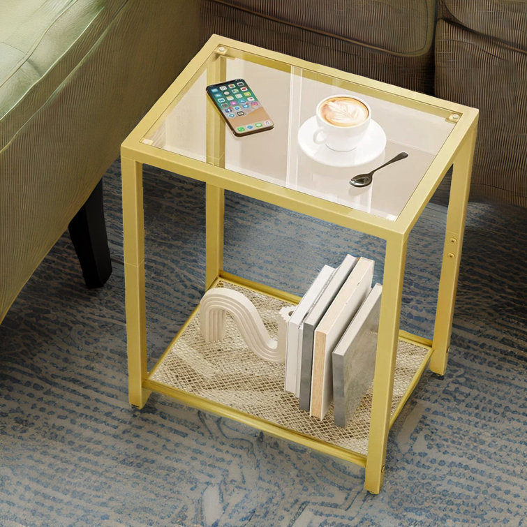Borough Wharf Harrower Gold Glass Side Table with Storage Shelf End ...