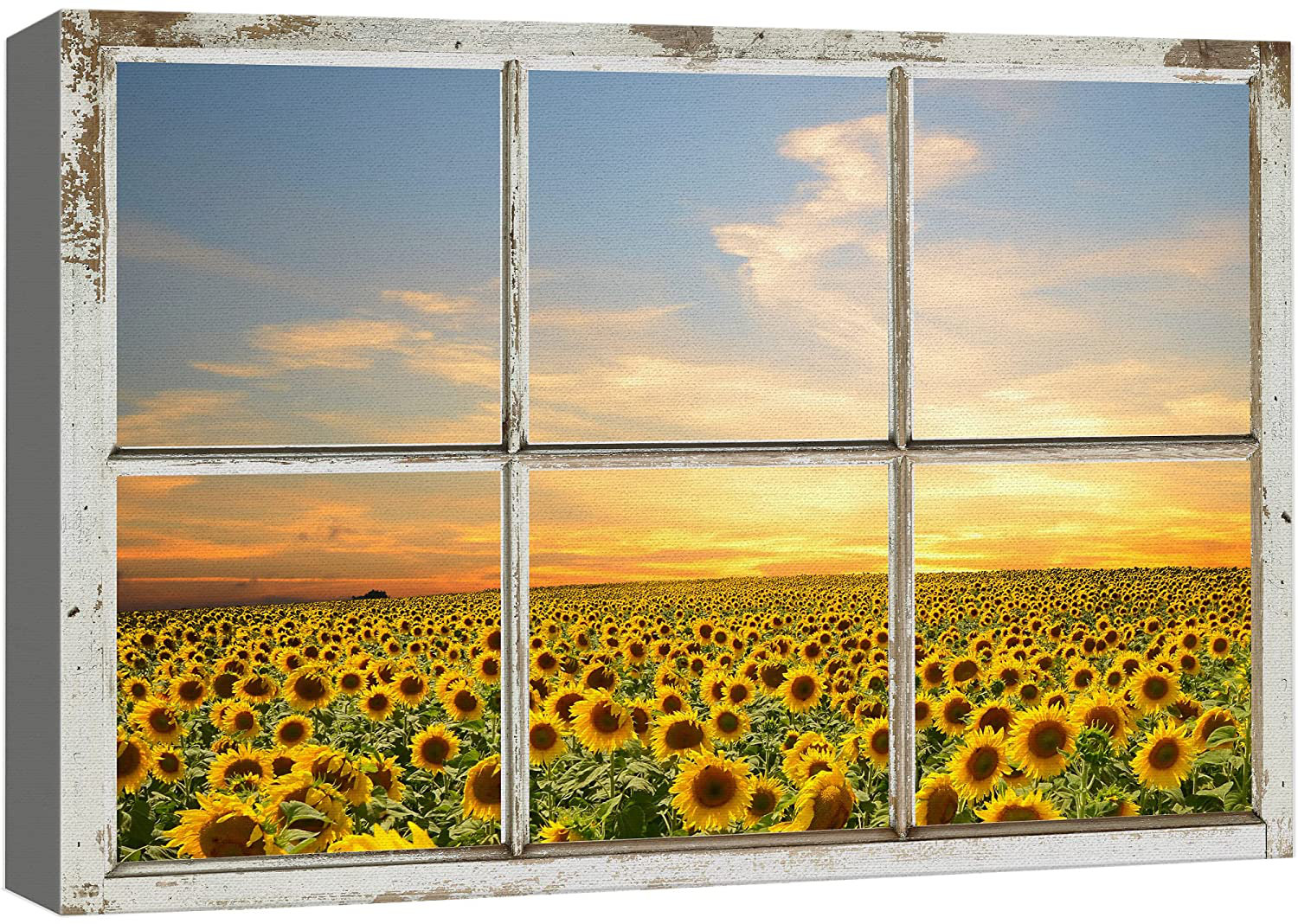 IDEA4WALL Sunflower IDEA4WALL Canvas Print Wall Art Window View Sunset ...
