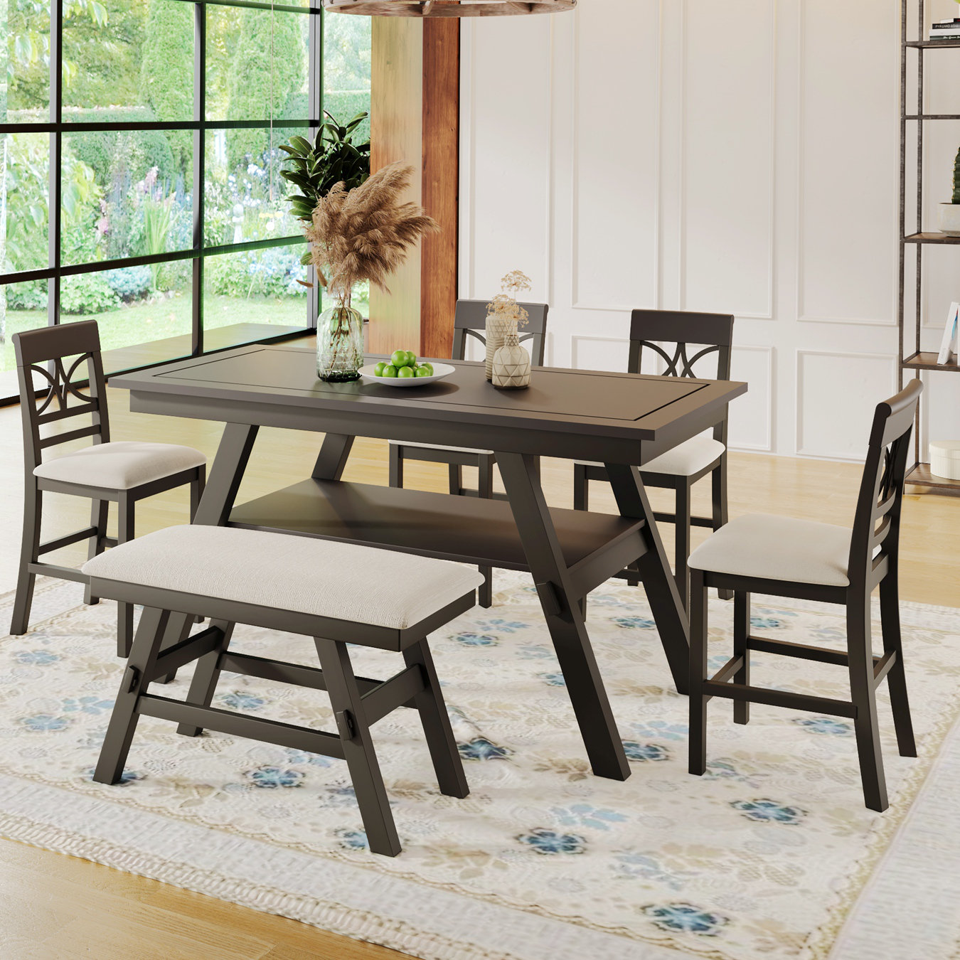Winston Porter Dining Set with Bench Dining Table with Bench Farmhouse ...