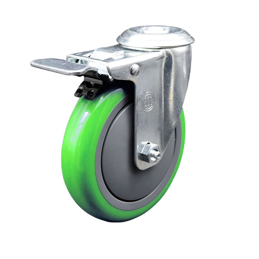 Service Caster 5 Inch Green Polyurethane Wheel Bolt Hole Caster with ...