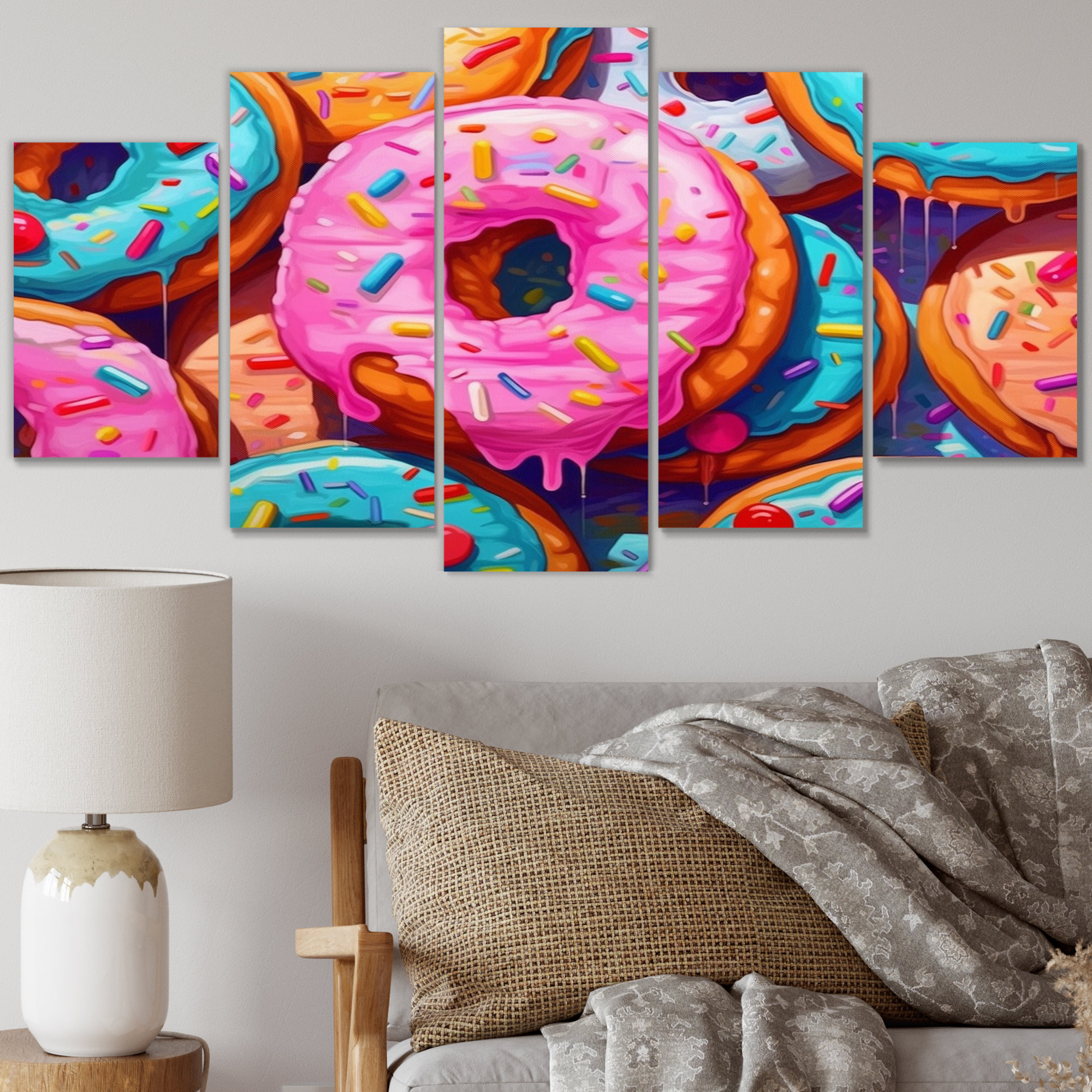 Design Art Blue And Pink Pop Art Donuts III - Food & Beverage Canvas ...