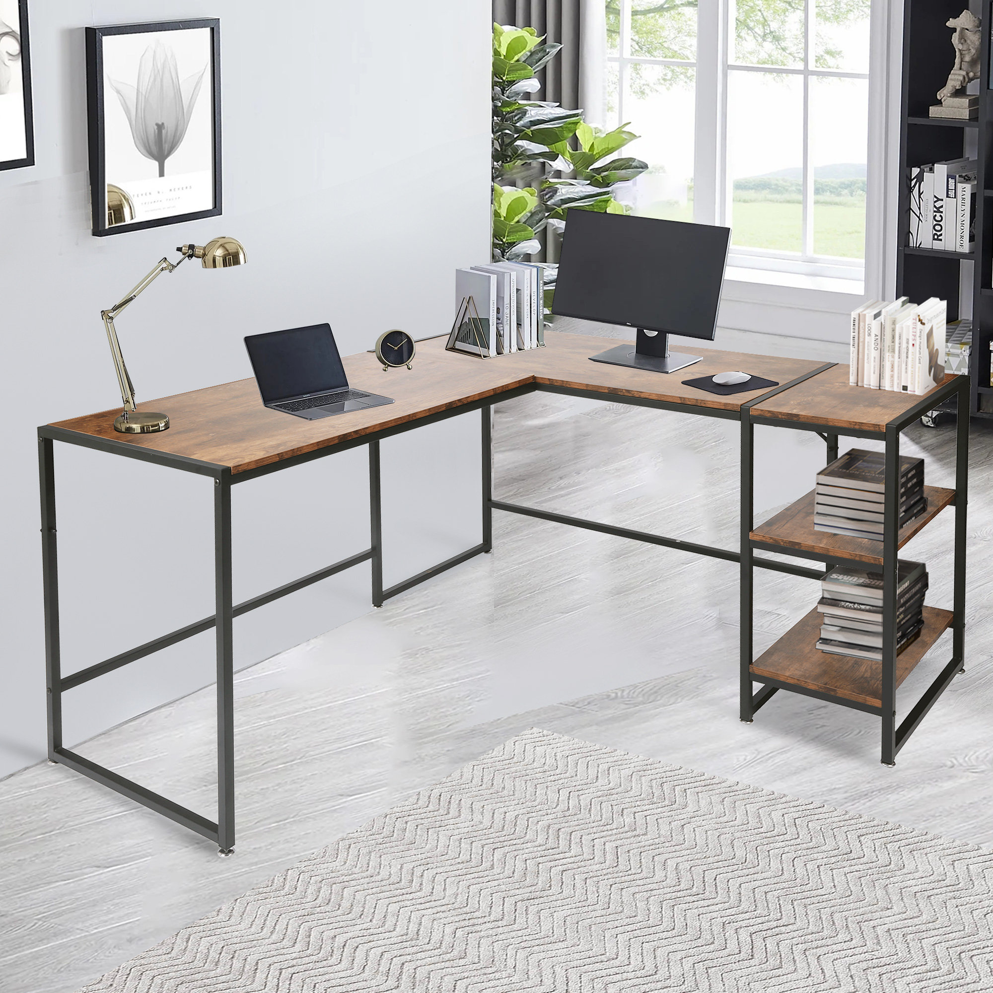 17 Stories L Shaped Corner Computer Desk with Storage Shelves | Wayfair