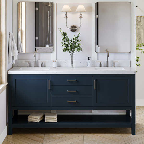 Winston Porter Abby 72'' Double Bathroom Vanity with Carrara Quartz Top ...