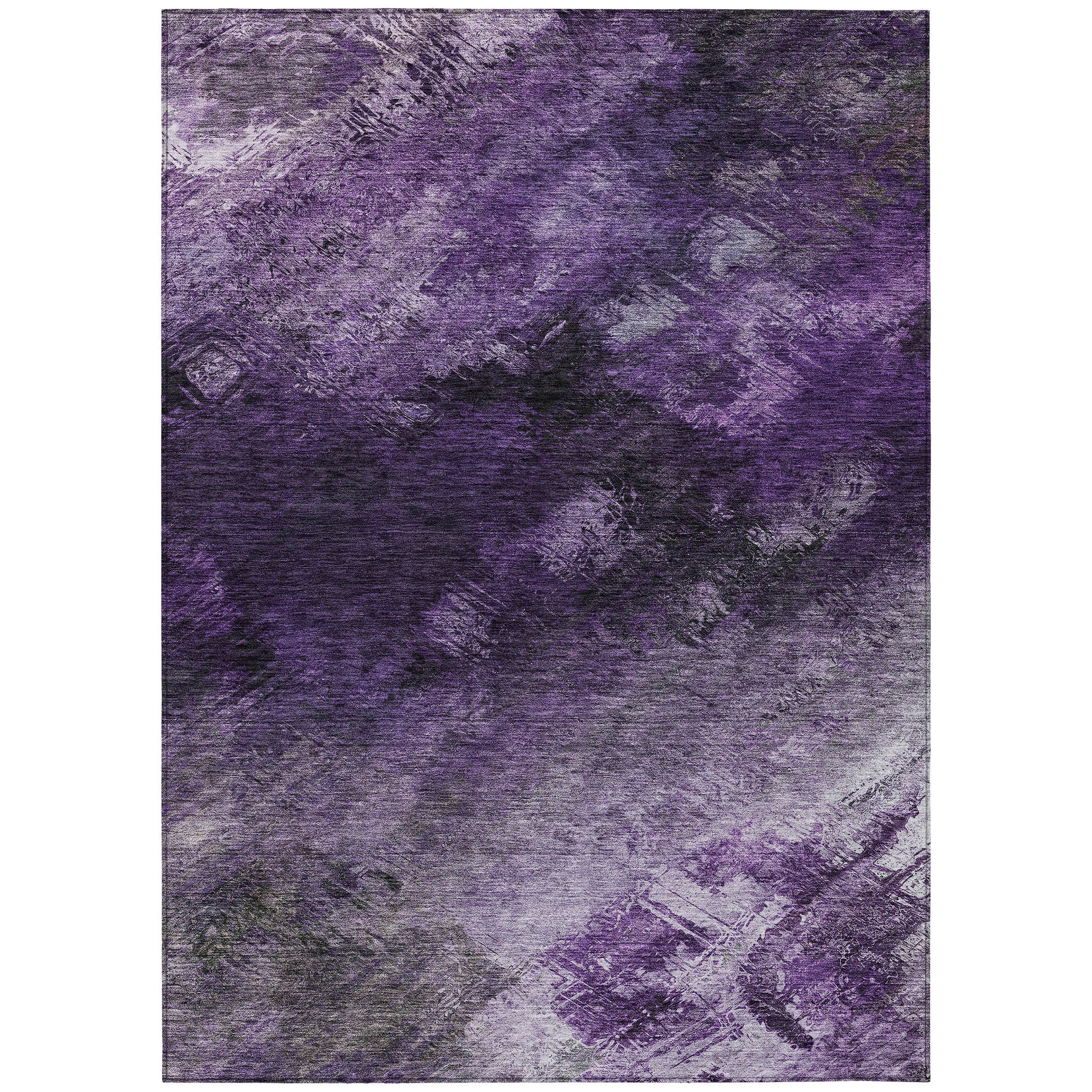 HomeRoots 3' X 5' Purple Eggplant And Lavender Abstract Washable Indoor ...