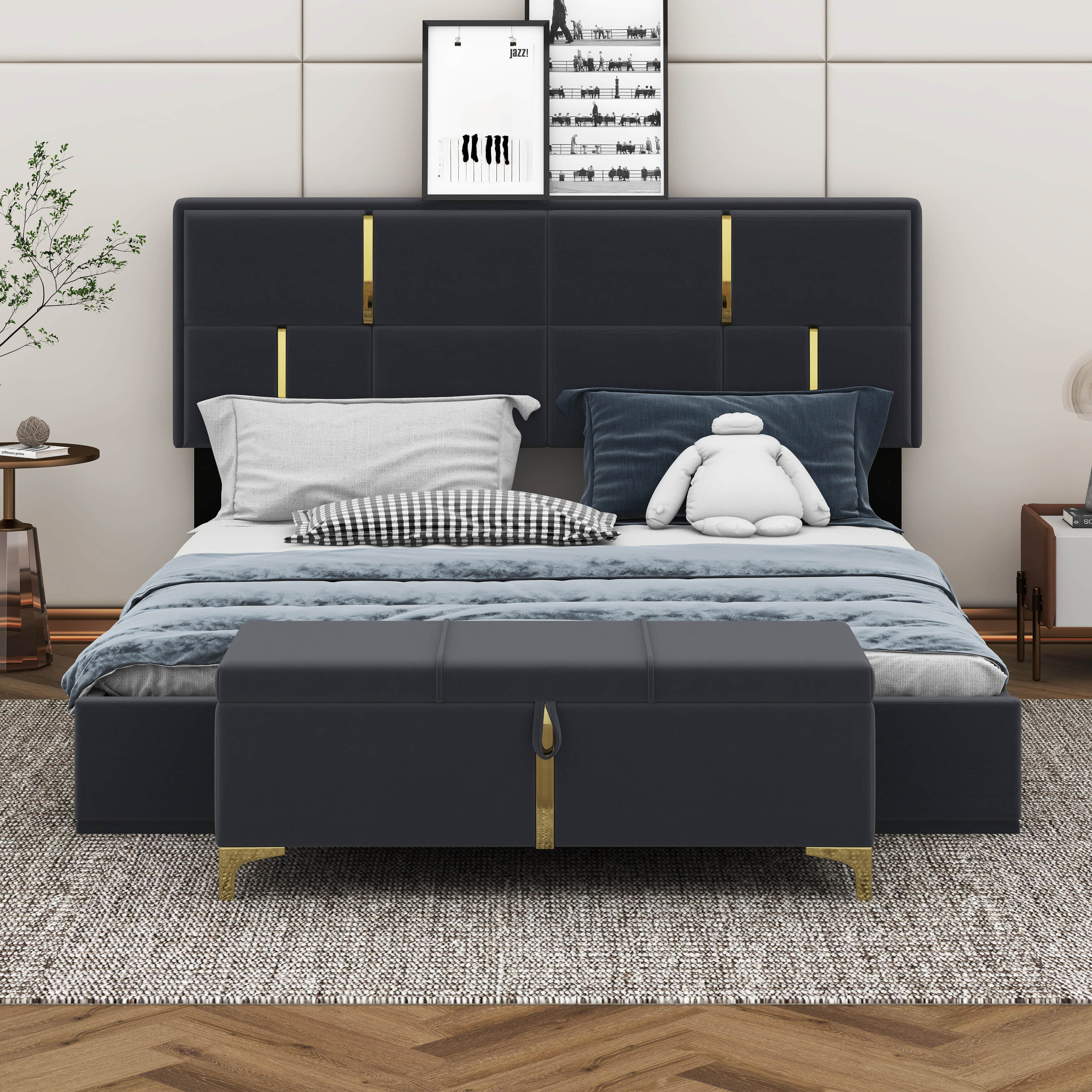 Mercer41 Taycie Queen Size Upholstered Platform Bed with Hydraulic ...