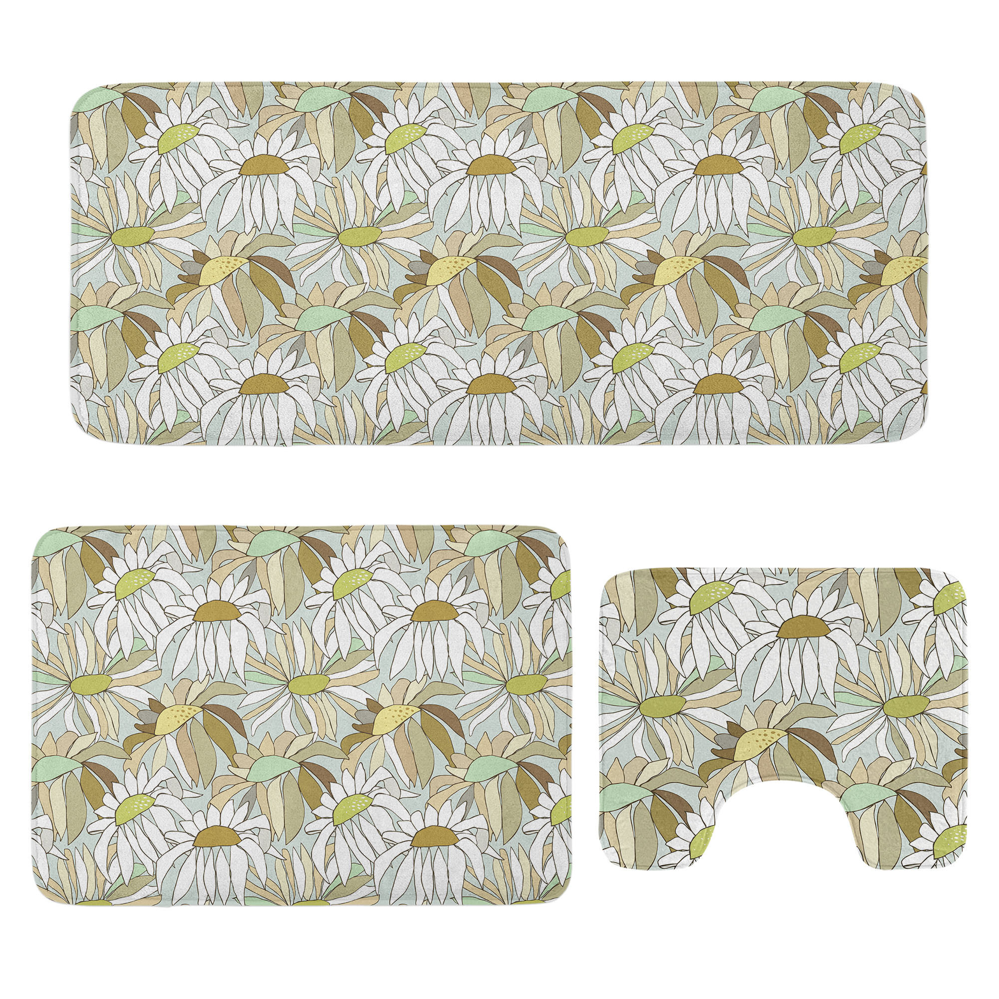 East Urban Home Floral Bathroom Rug Set 3 Pieces U-Shape & Rectangle ...