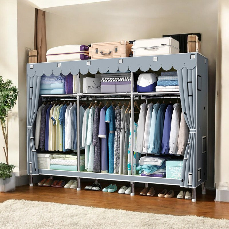 INO Design 76" Portable Clothes Storage Closet Organizer Wardrobe Rack ...