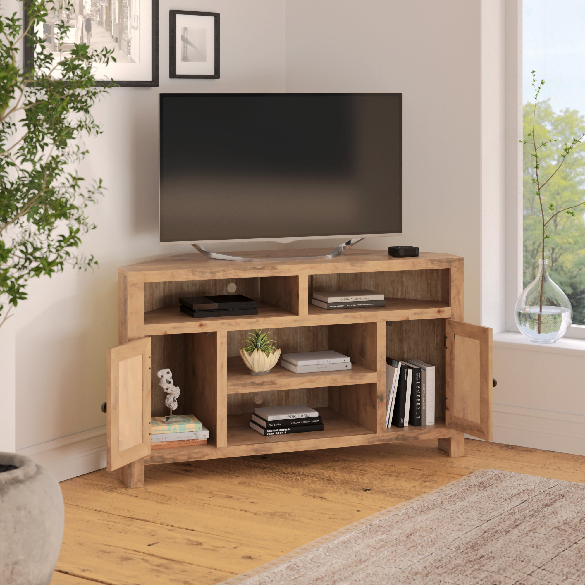 Loon Peak Jamian Creek 52 Inch Corner TV Stand For Tvs Up To 55 Inches ...