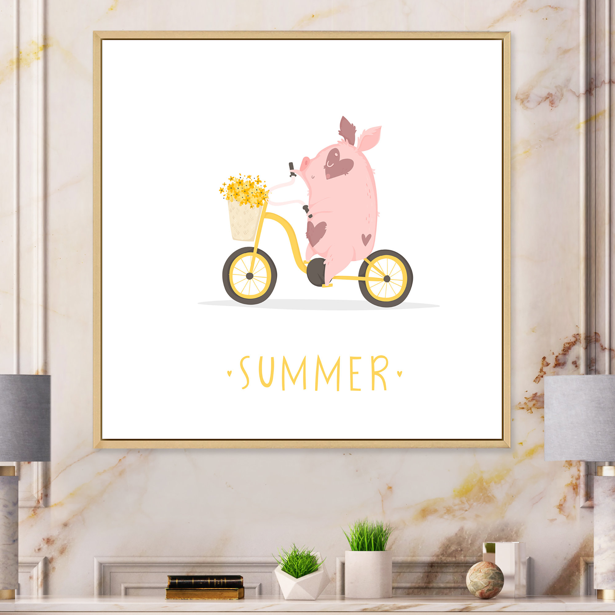 Zoomie Kids Little Piggy On Summer Bicycle - Children''s Art Canvas Art ...