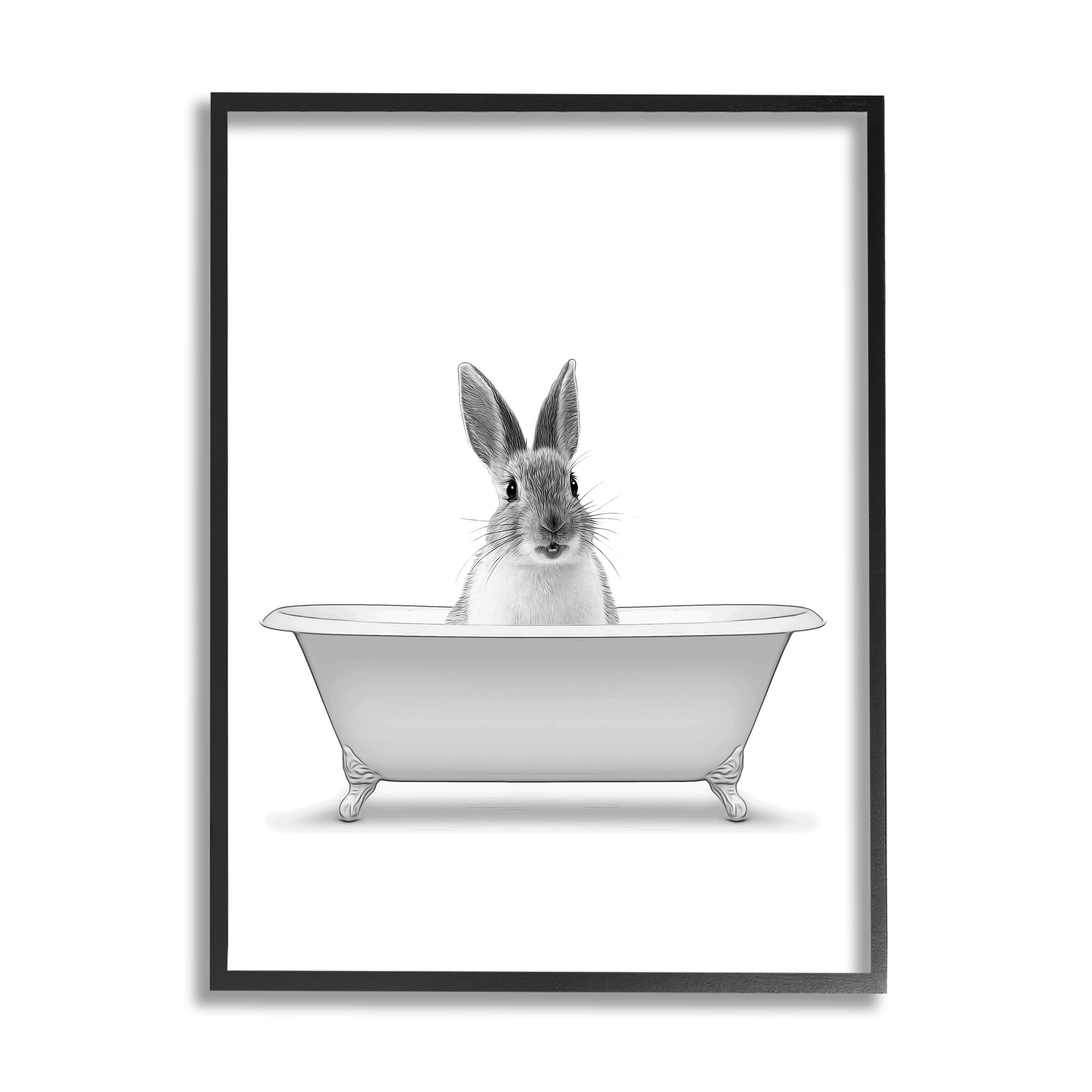 Stupell Industries Bunny Peeking Bathtub Pet Framed Giclee Art By ...