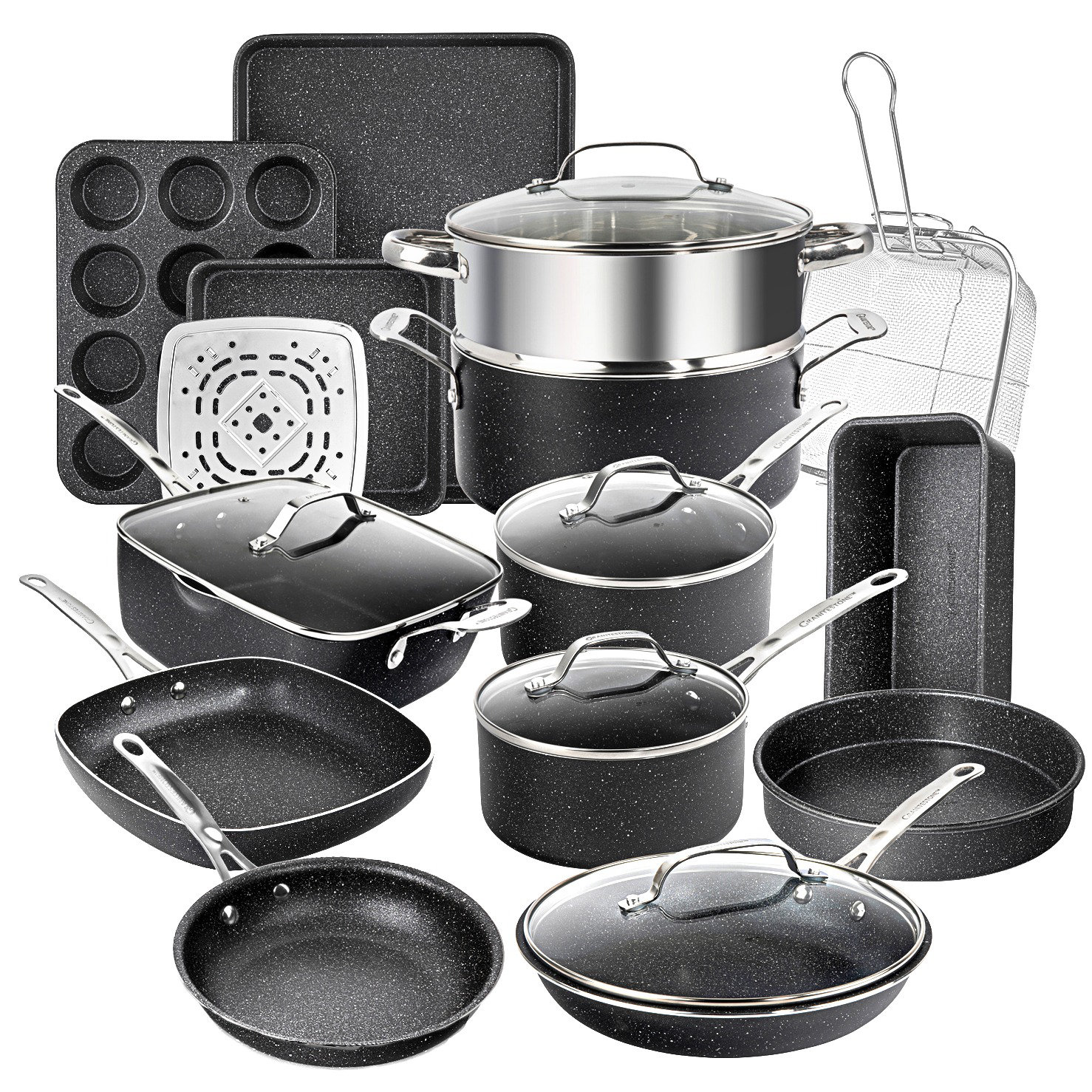 Granitestone Blue 20 Piece Aluminum Non Stick Cookware & Bakeware Set ...