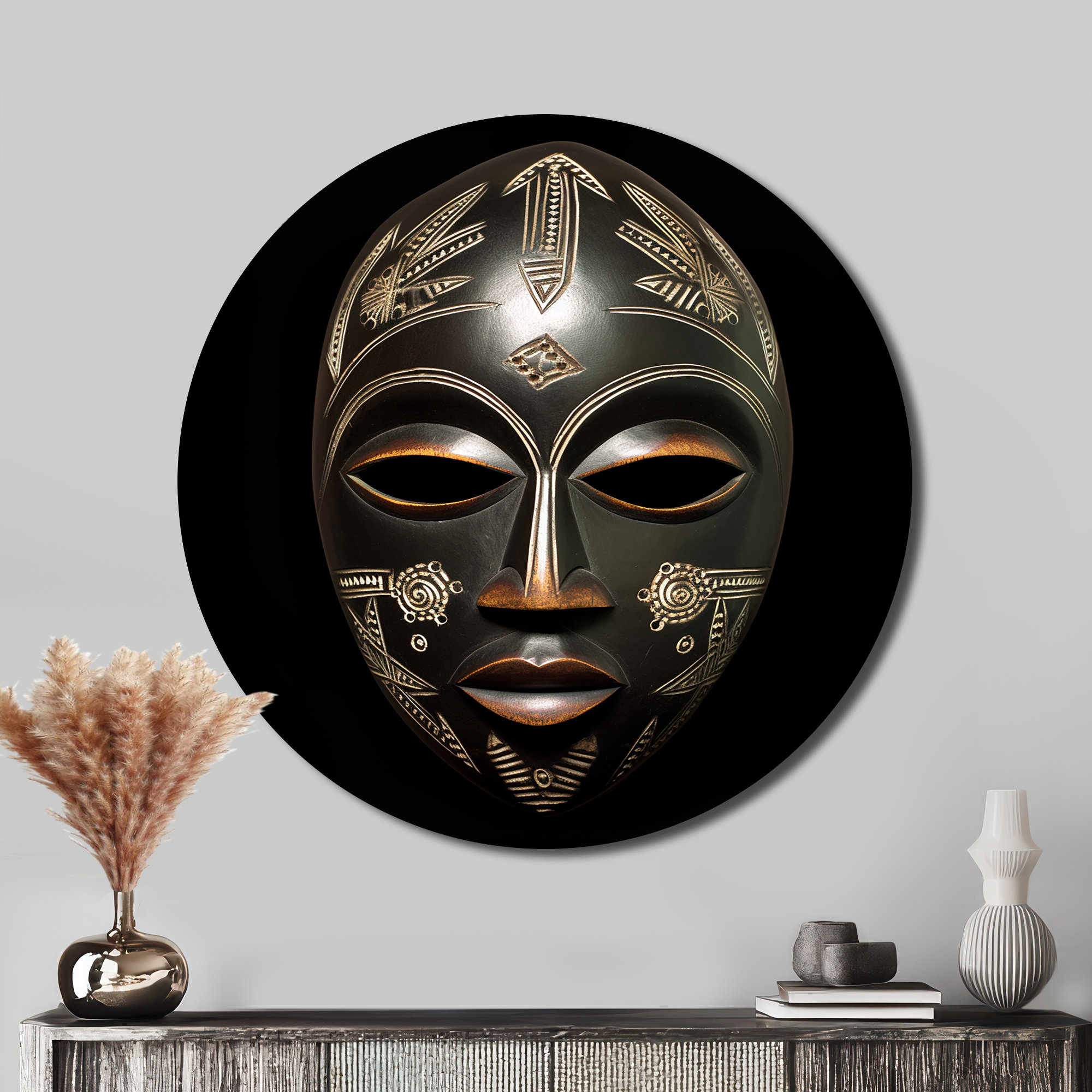 Design Art Ethnical Traditional African Mask V - People Round Metal Art ...