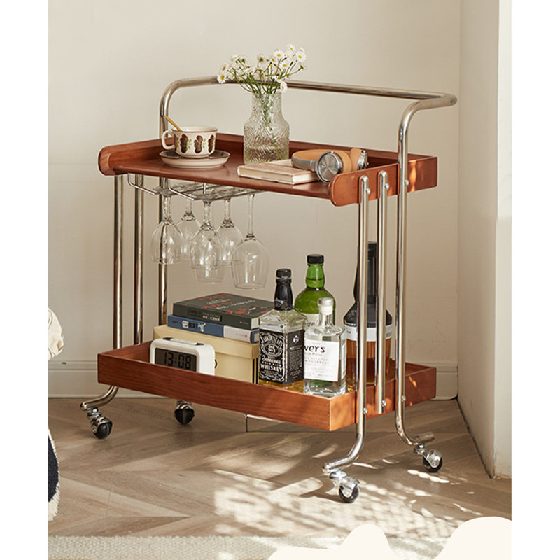 Everly Quinn 28.35" Brown Standard Solid Wood Bar Carts | Wayfair
