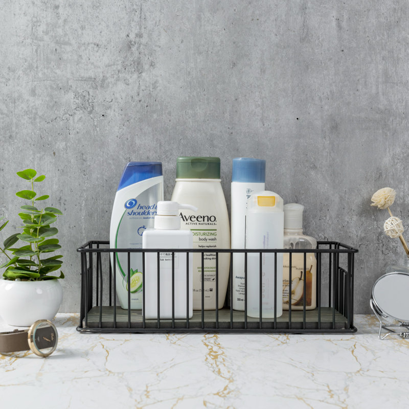 17 Stories Decorative Rectangular Storage Basket Bin With Gray Wood ...