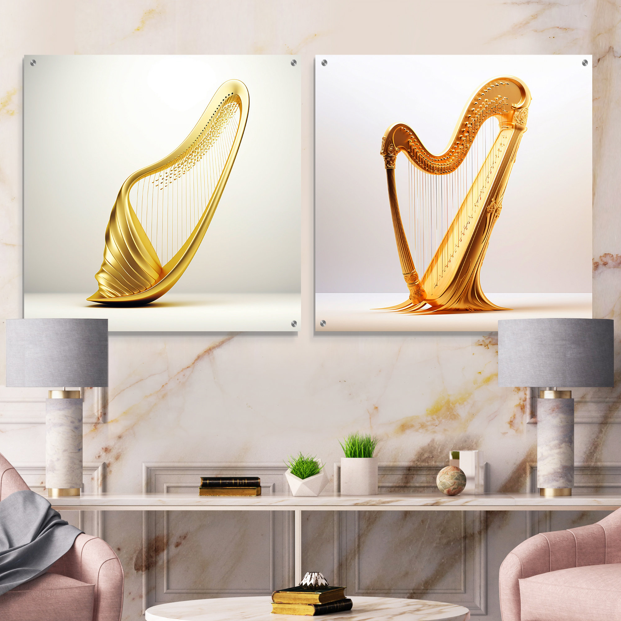 Mercer41 Harp Harmony Golden Serenity - Music Acrylic Wall Art Glass ...
